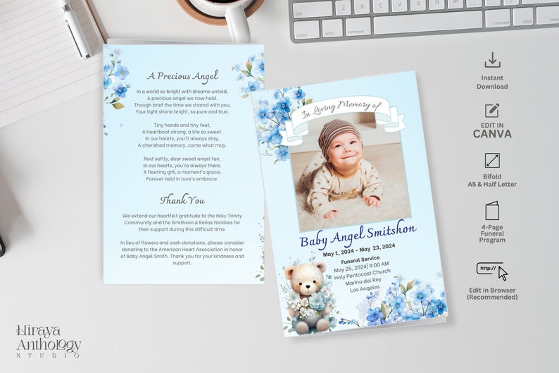 Baby Boy Funeral Program, Forget Not BLUE, Memorial Service, Children ...