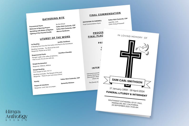 CATHOLIC FUNERAL PROGRAM Funeral Mass Liturgy Final Commendation and ...