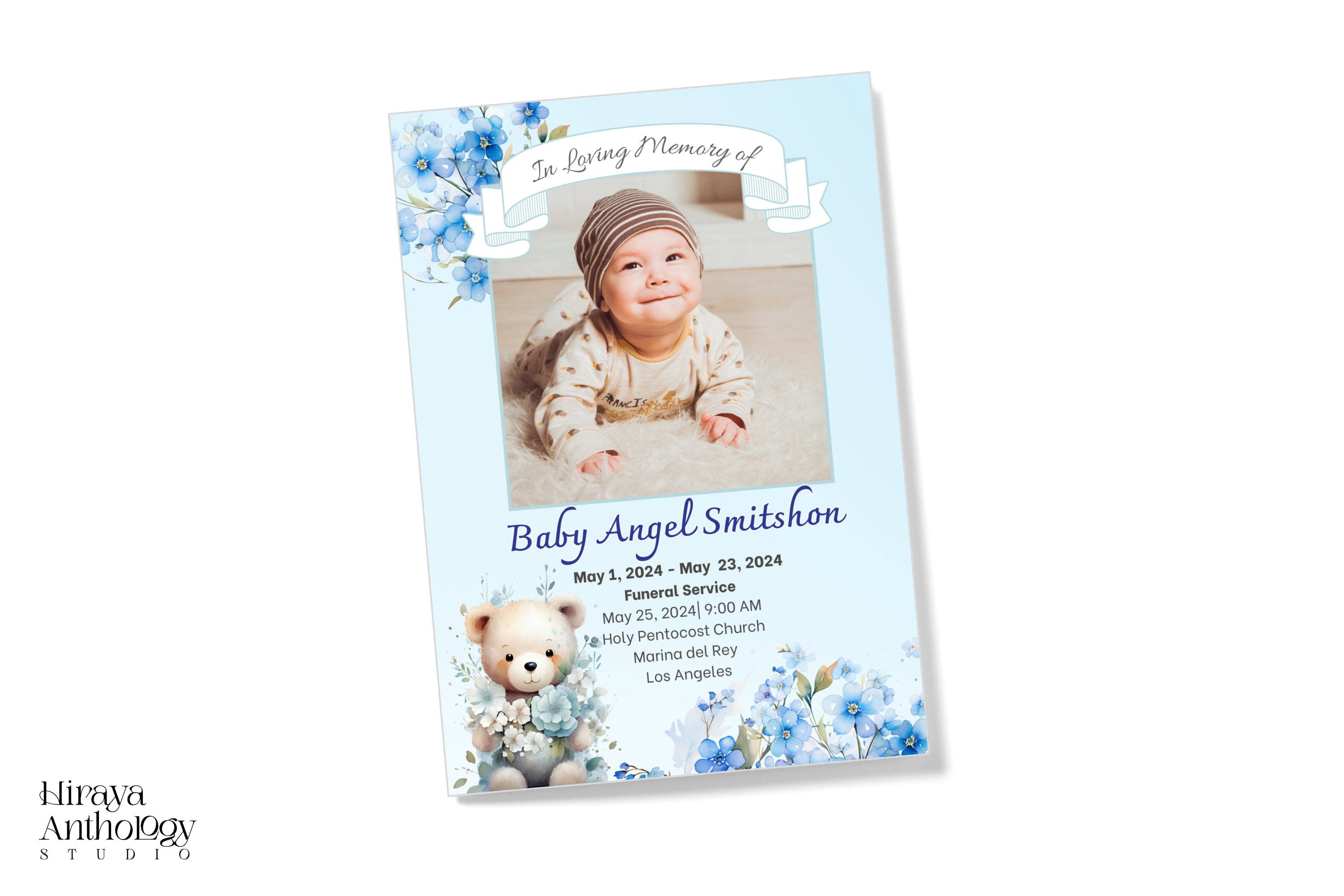 Baby Boy Funeral Program, Forget Not BLUE, Memorial Service, Children ...