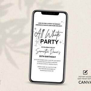 ALL WHITE PARTY Invitation, Elegant Stylish White Affair Birthday ...