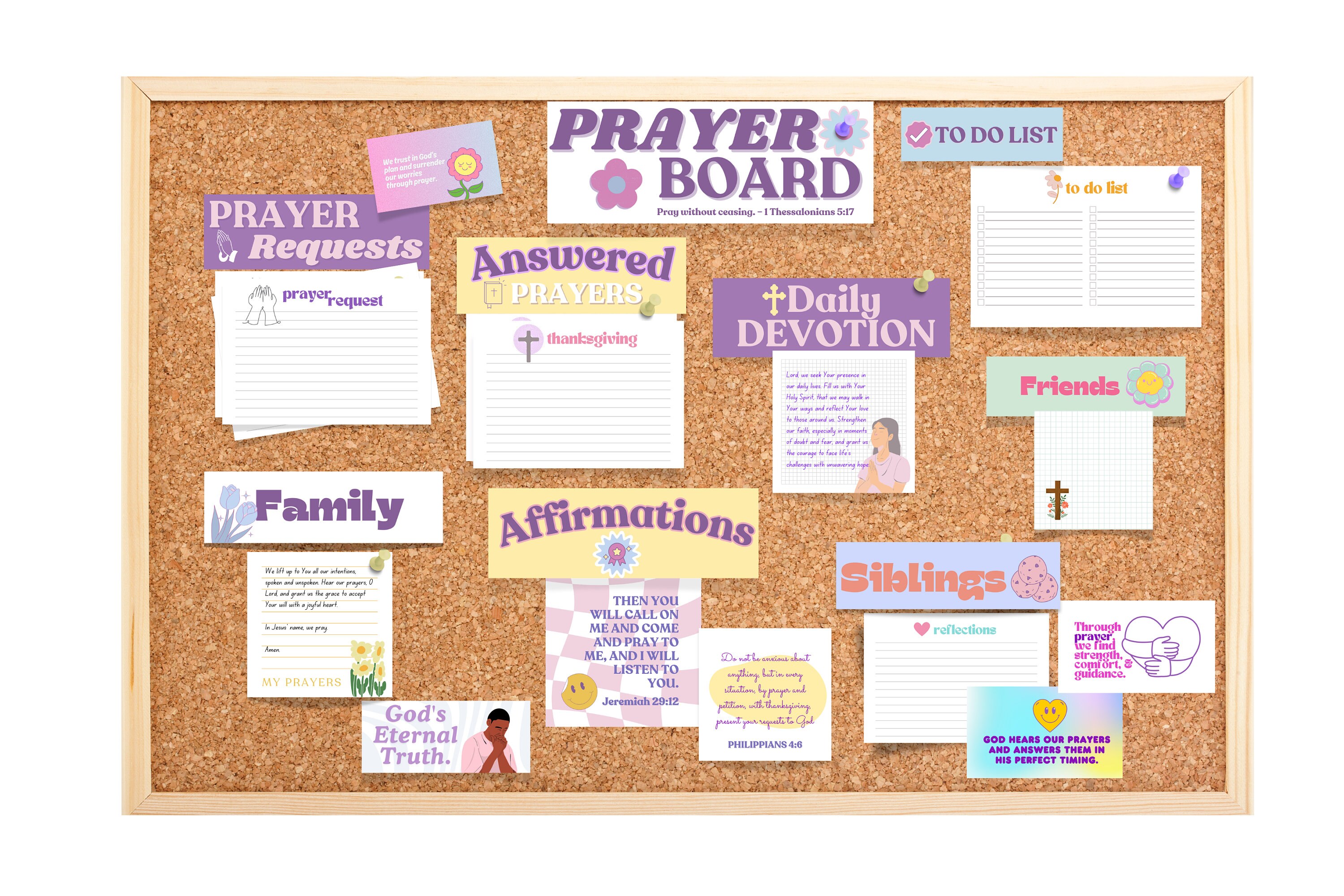 PRAYER BOARD KIT Printable - Bright & Youthful, Purple Yellow Soft ...