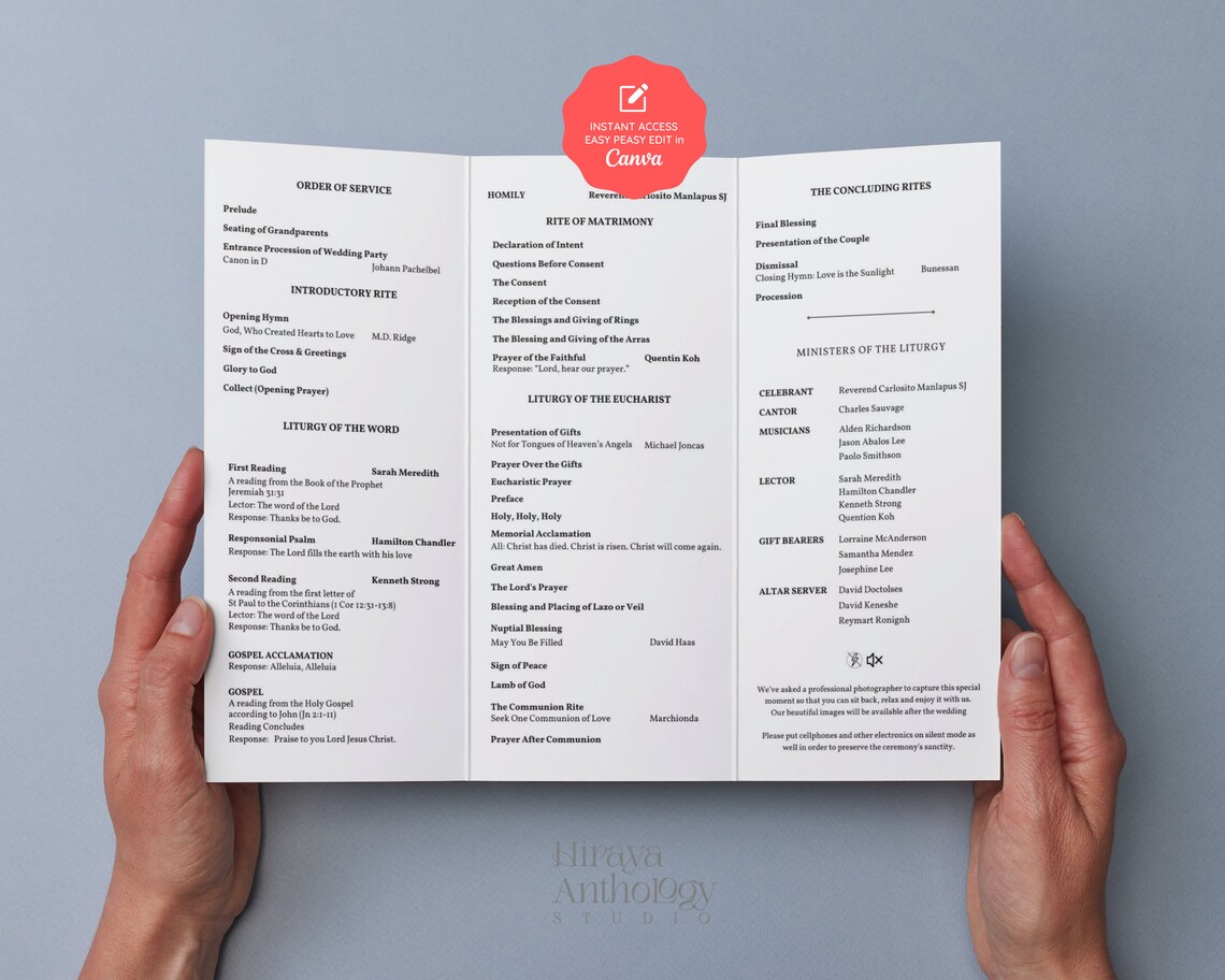 CATHOLIC Wedding Program With Mass - the Order of Celebrating Matrimony ...