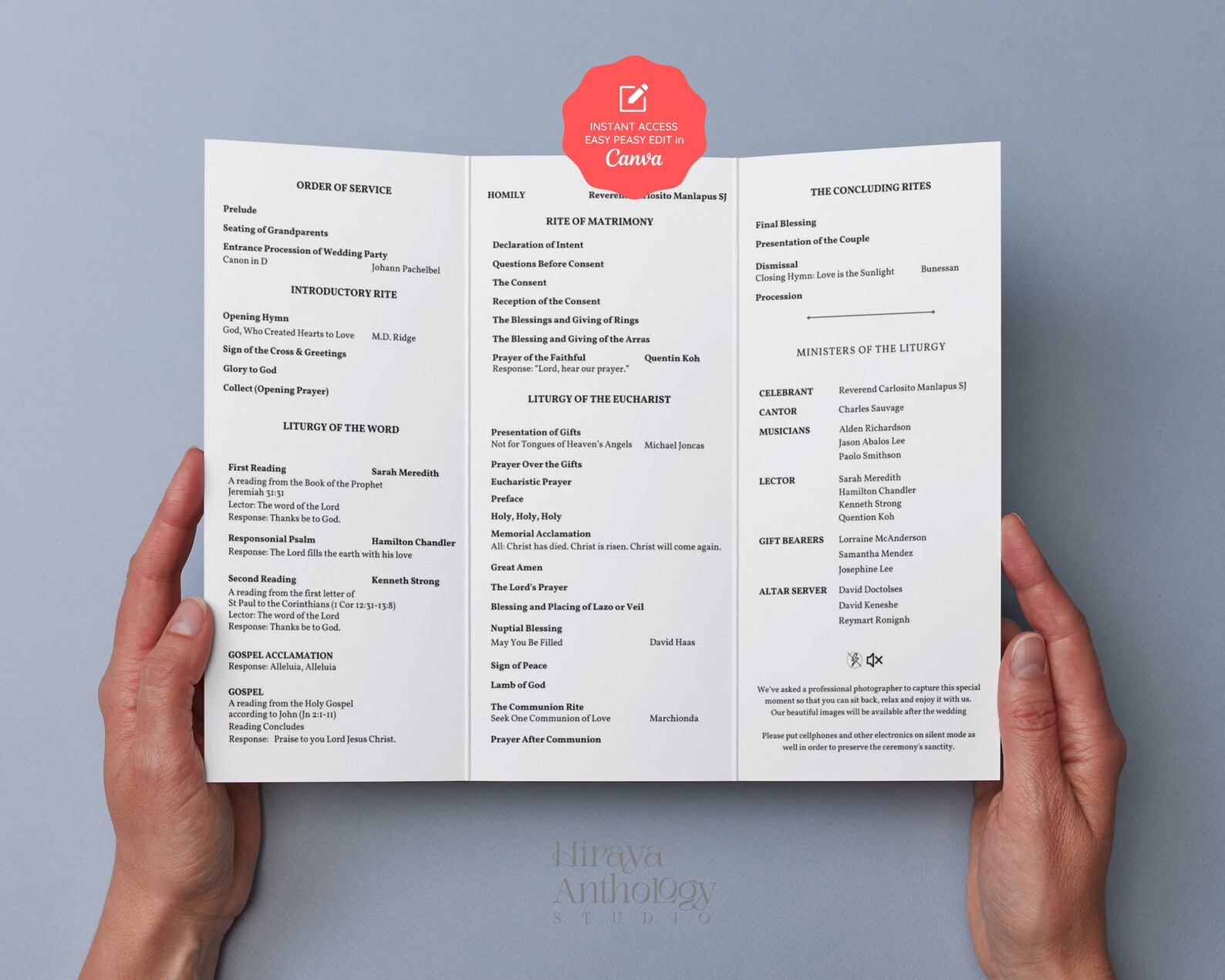 CATHOLIC Wedding Program With Mass - the Order of Celebrating Matrimony ...