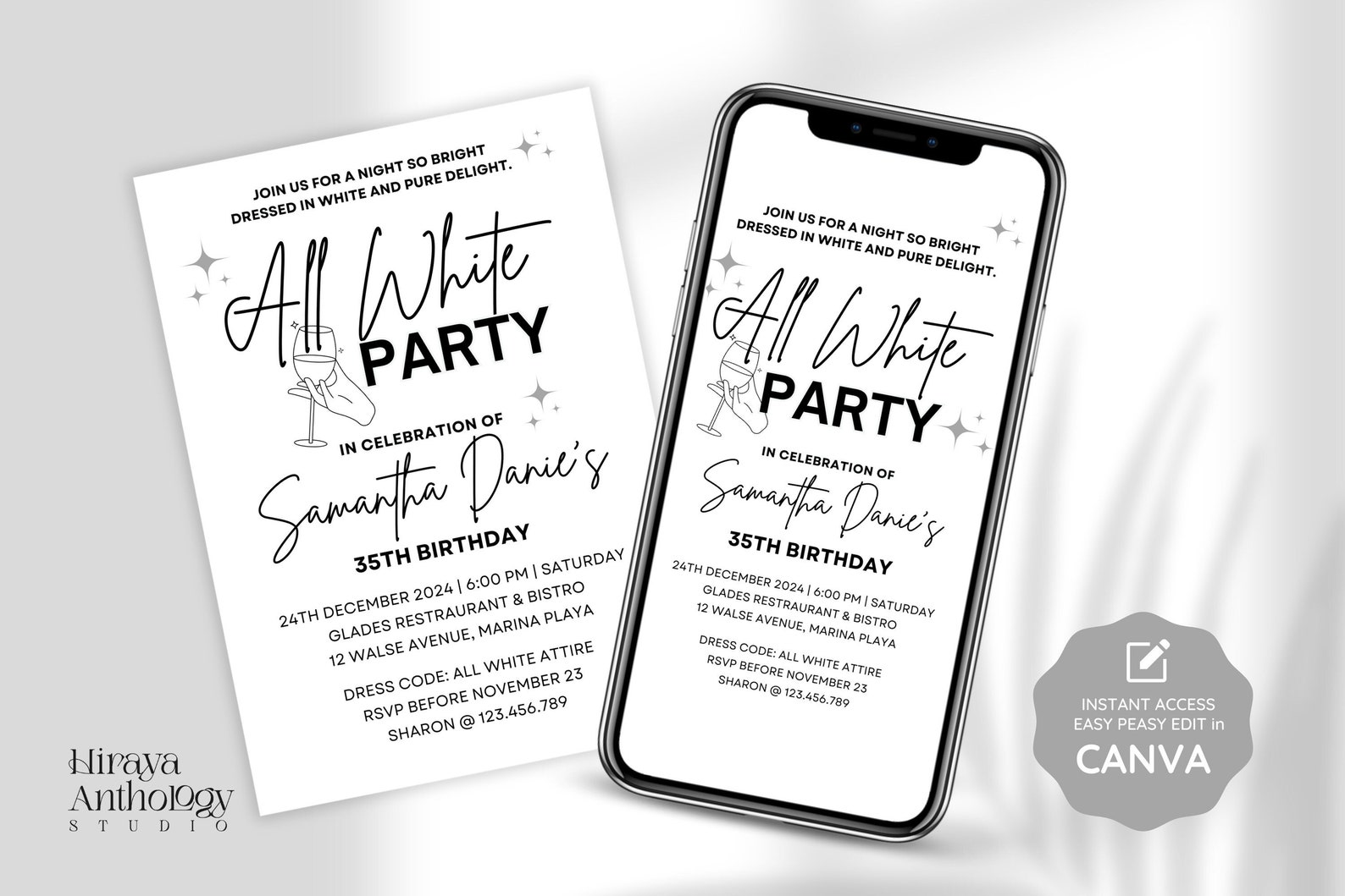 ALL WHITE PARTY Invitation, Elegant Stylish White Affair Birthday ...