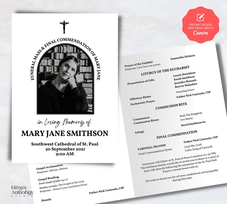 Catholic FUNERAL Mass Program, Funeral Liturgy, Final Commendation ...
