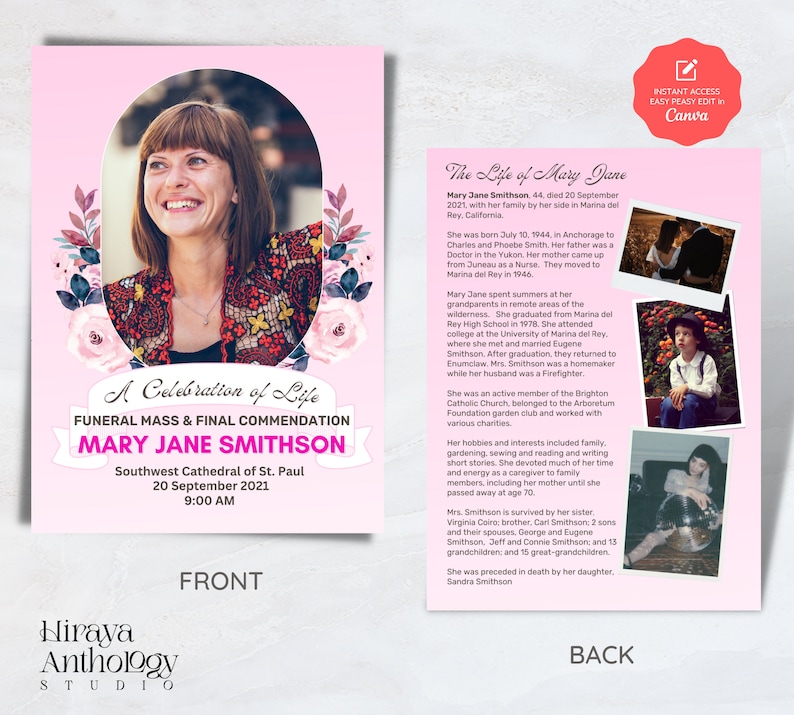 Pink Catholic FUNERAL Mass Program, Funeral Liturgy, Final Commendation ...