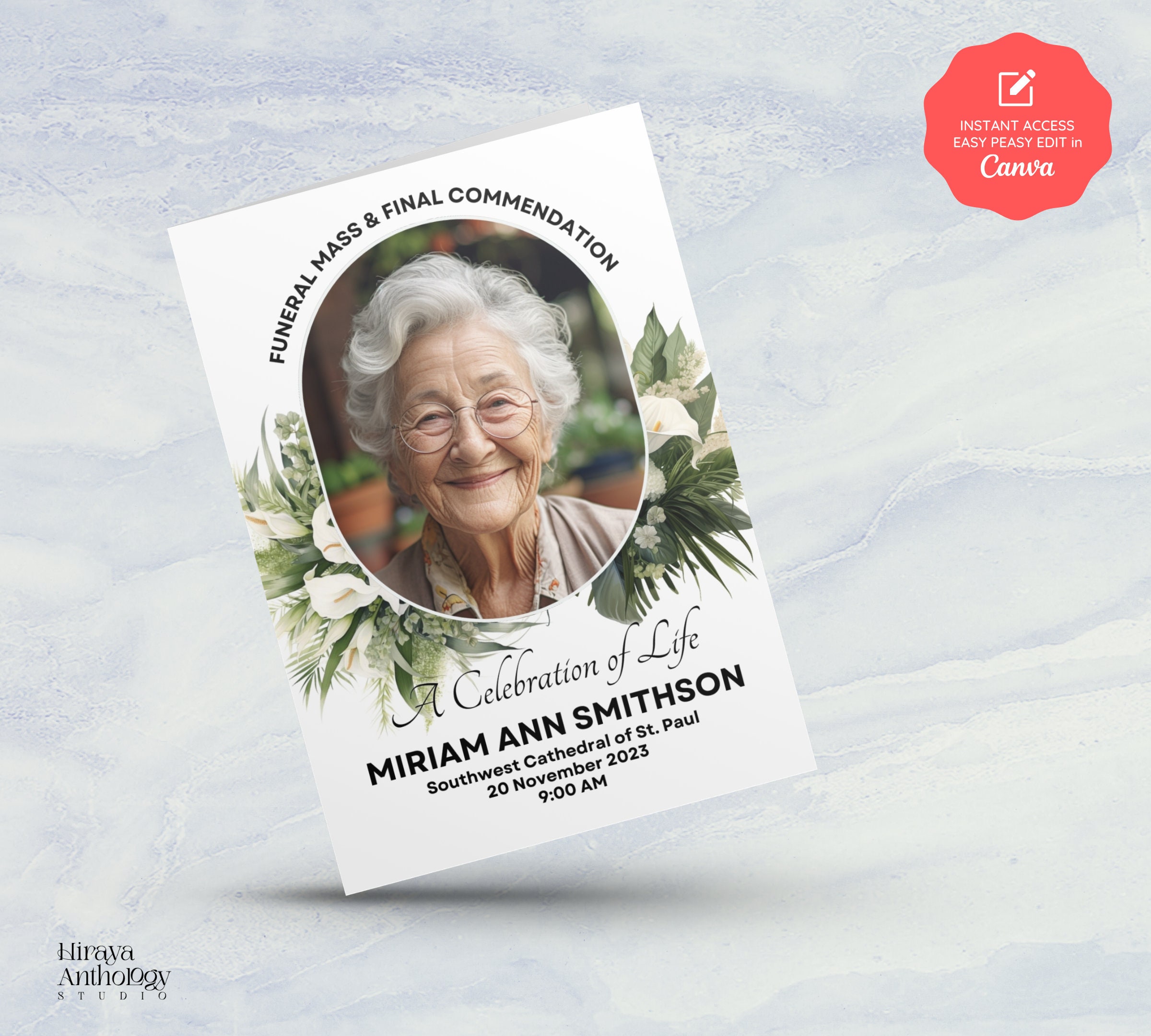 Peace Lily Catholic FUNERAL Mass Program, Funeral Liturgy, Final ...