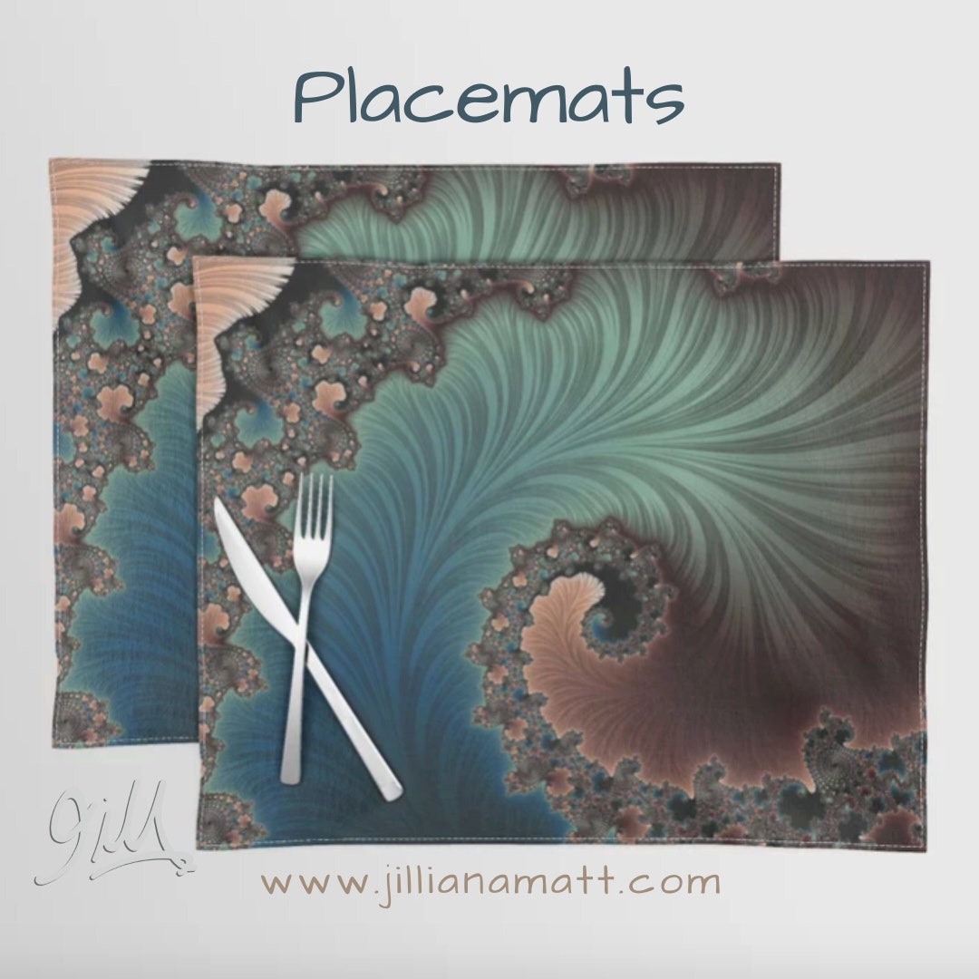 Placemats Navy Blue and Green Kitchen Decor 100% Cotton Geometric ...