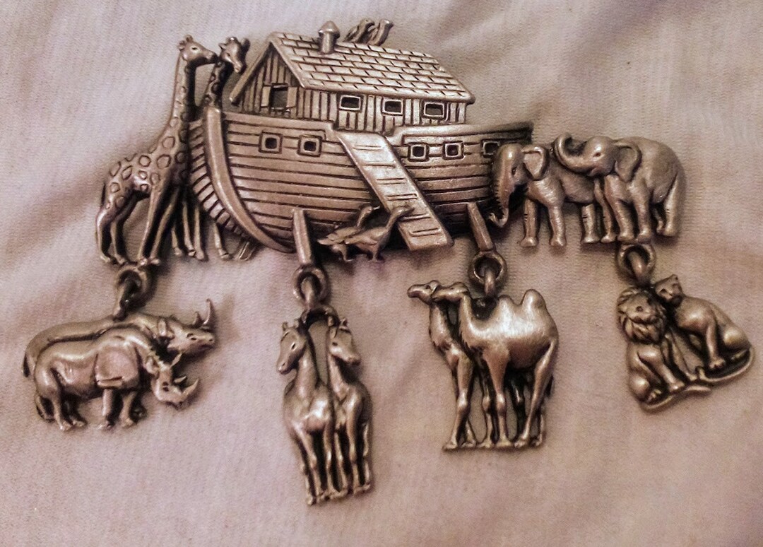 Vintage JJ Jonette NOAH'S ARK Pewter Pin With Movable Dangling Moving ...