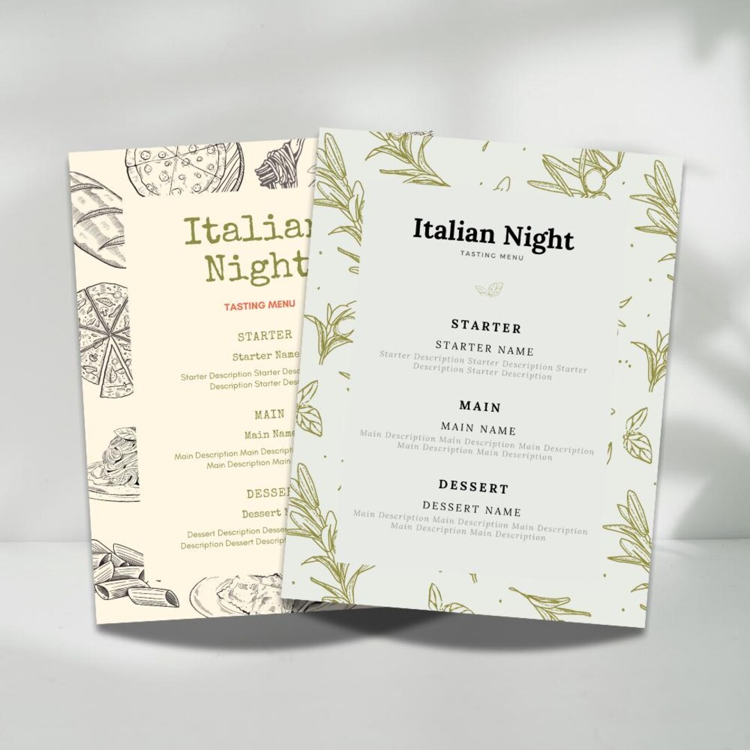 Italian Themed Tasting Menu Printable Menu DIY at Home Tasting Menu ...