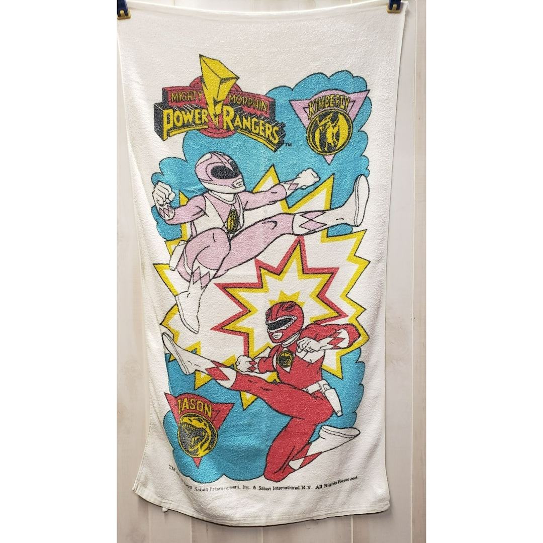 Vtg Mighty Morphin Power Rangers Beach Towel, Kimberly Pink & Jason Red ...