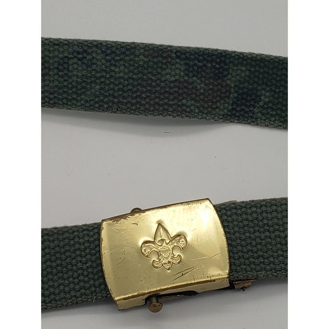 Vtg Boy Scouts BSA Belt Brass Buckle Adjustable on Green/camo Webbing ...