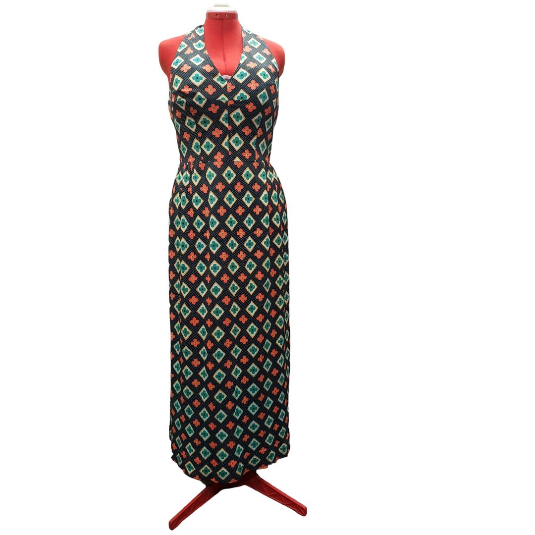 Vintage Halter Dress Medium Floral Print 70s Mob Wife Zip Back Lisa ...