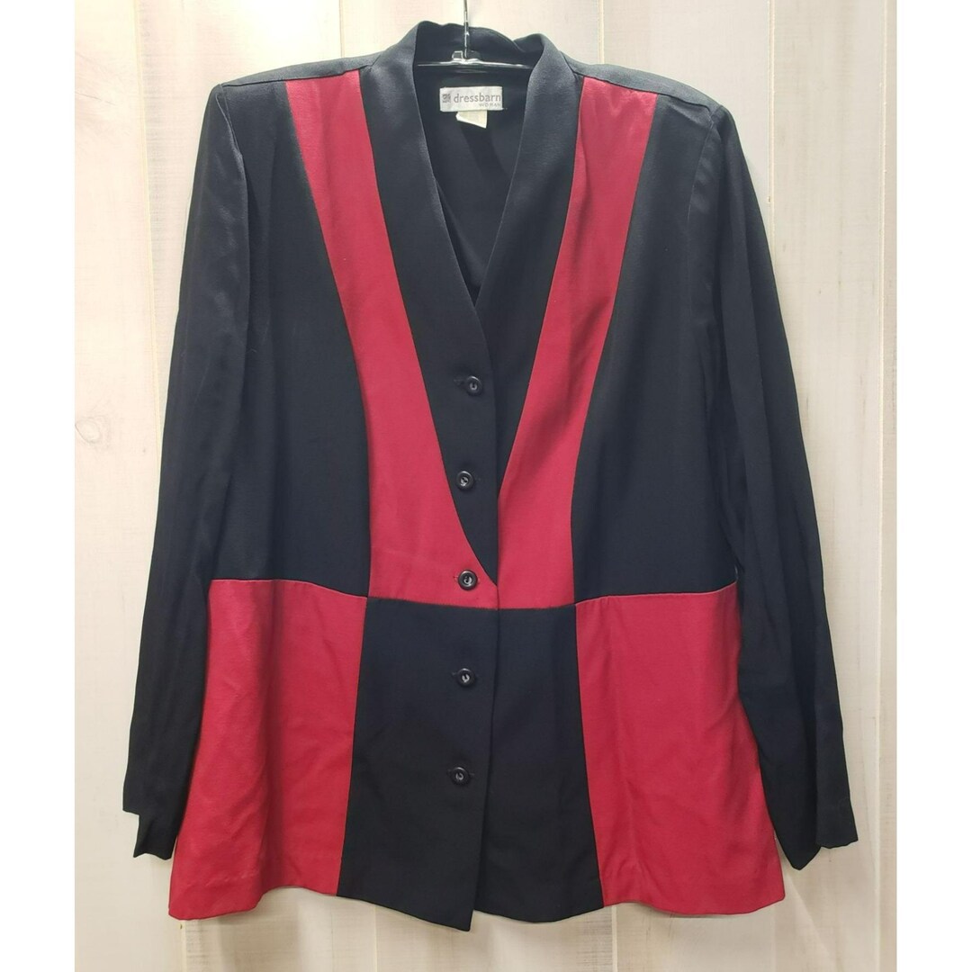 Vintage Red & Black Color-block Blazer Jacket, Size 18W, Dress Barn ...