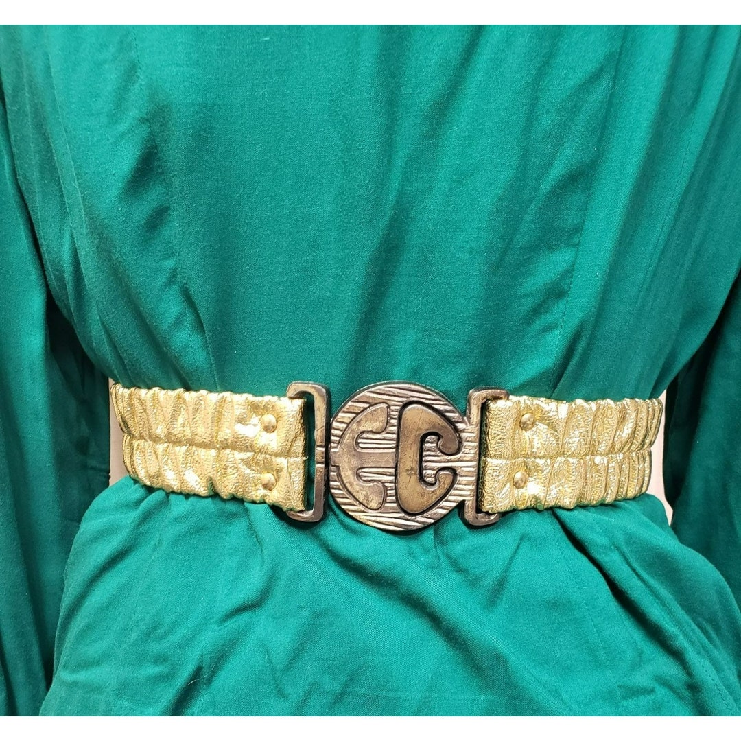 Vintage Wide Gold Belt With Locking Buckle, Stretches up to 32 ...