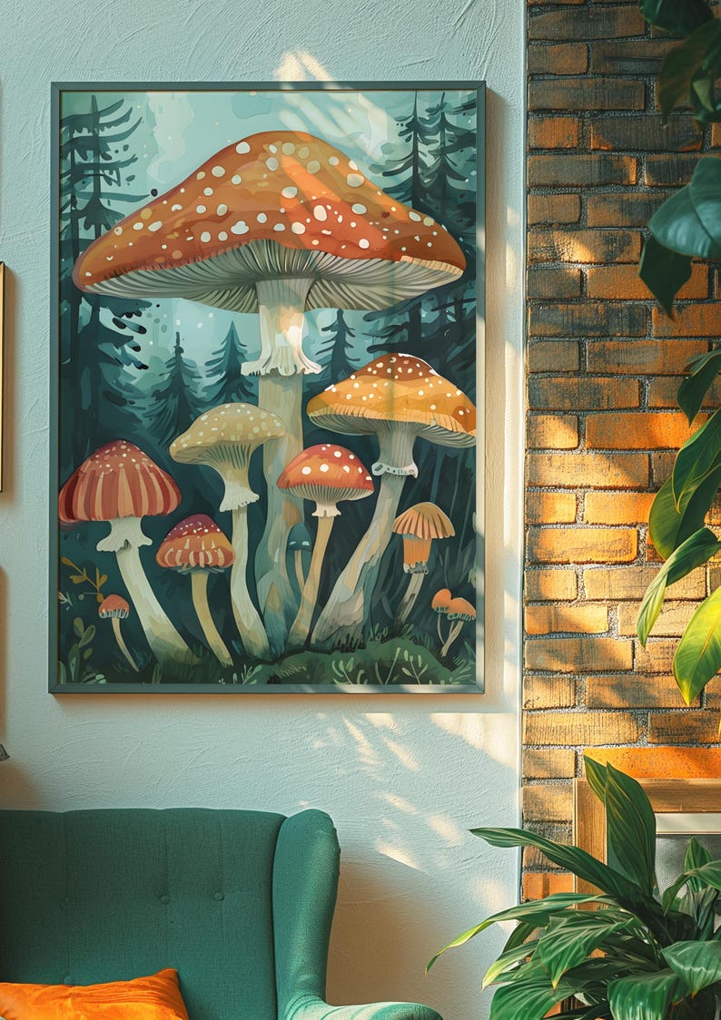 Forest Mushroom Art Print Set, Gouache Style Mushroom Wall Decor ...
