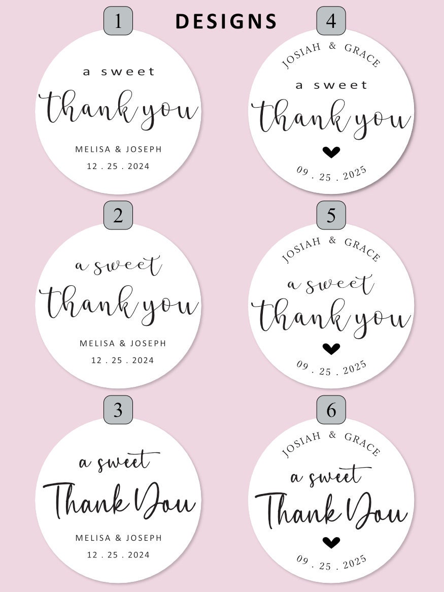 A Sweet Thank You Stickers Labels Personalized Wedding Favors Stickers ...