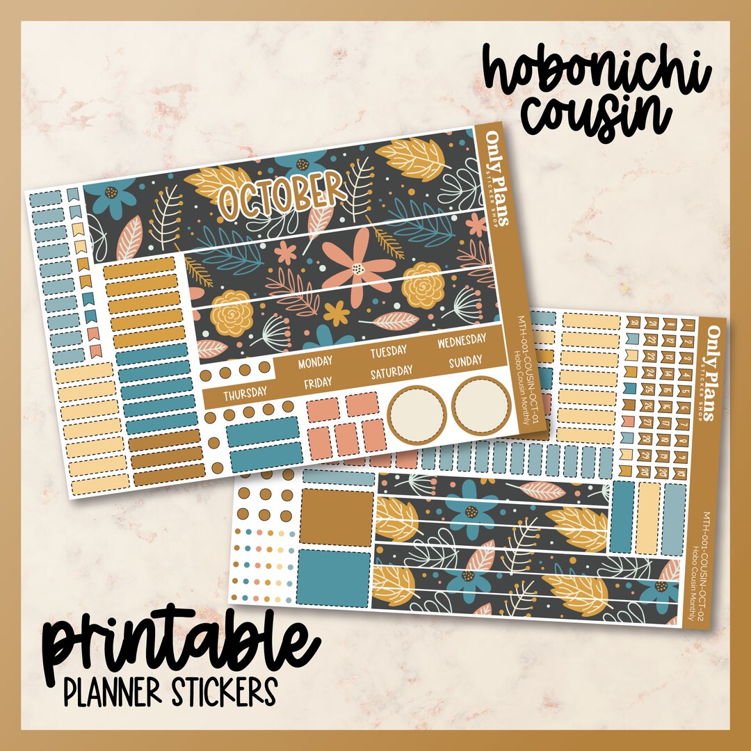 PRINTABLE Hobonichi Cousin Sticker Kit, October Monthly Hobonichi ...