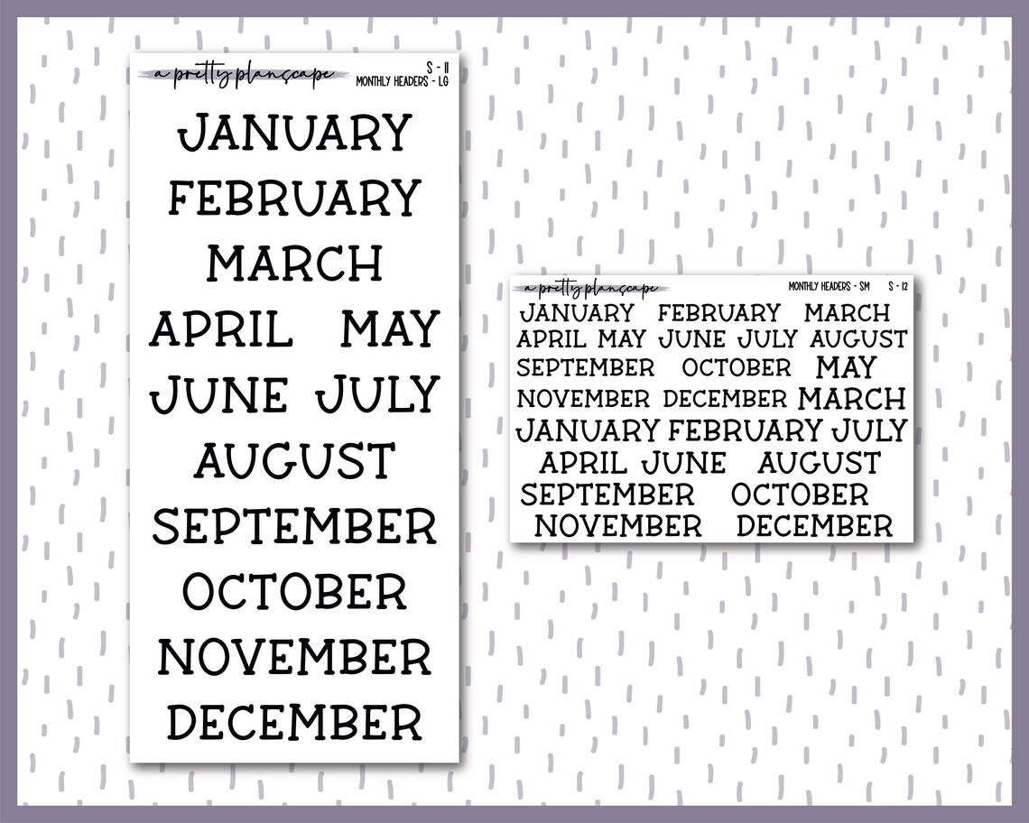 PRINTABLE Monthly Script Stickers Monthly Headers Kiss Cut - Etsy
