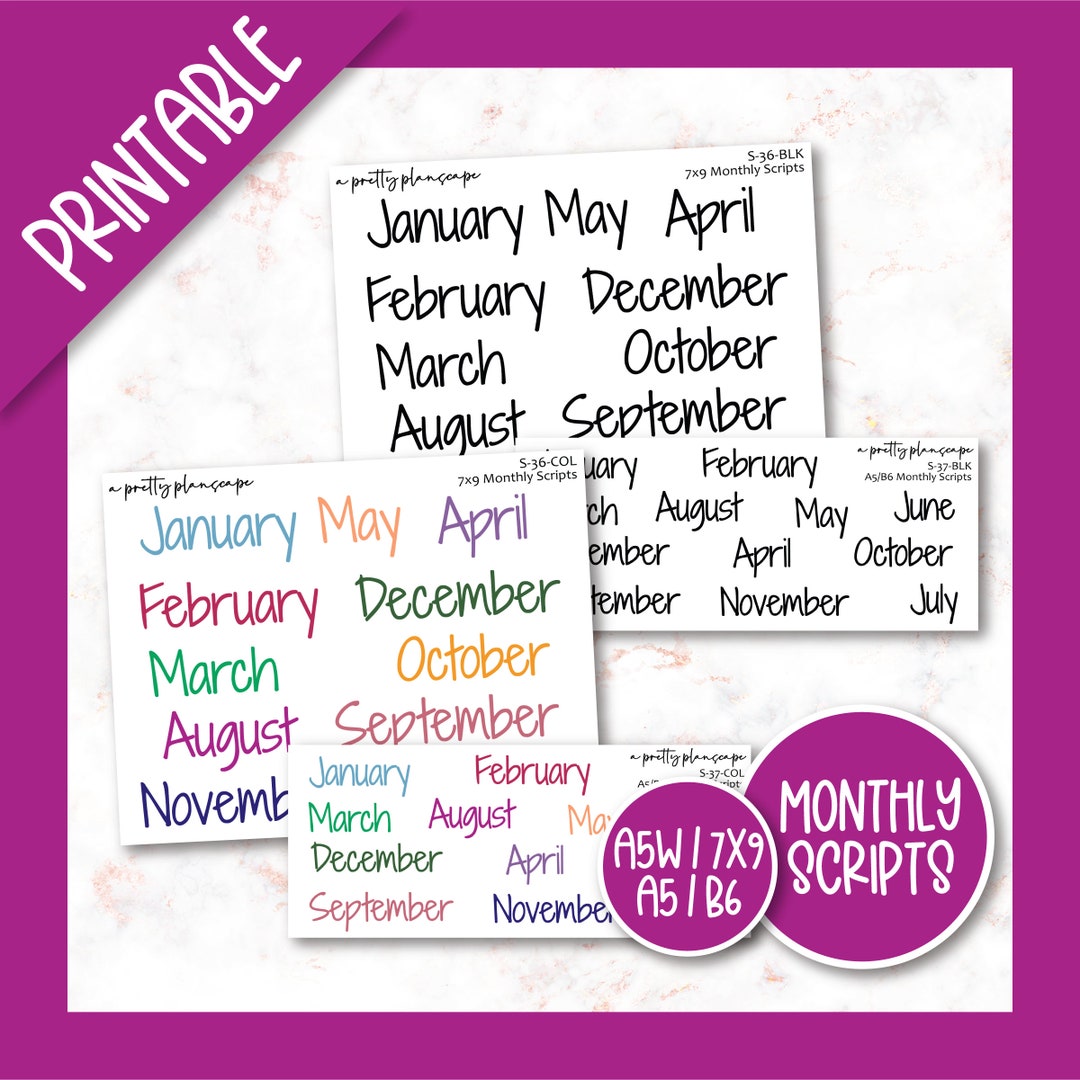 PRINTABLE Monthly Scripts - S-36 - S-37 - Silhouette Cut Files - Cricut ...