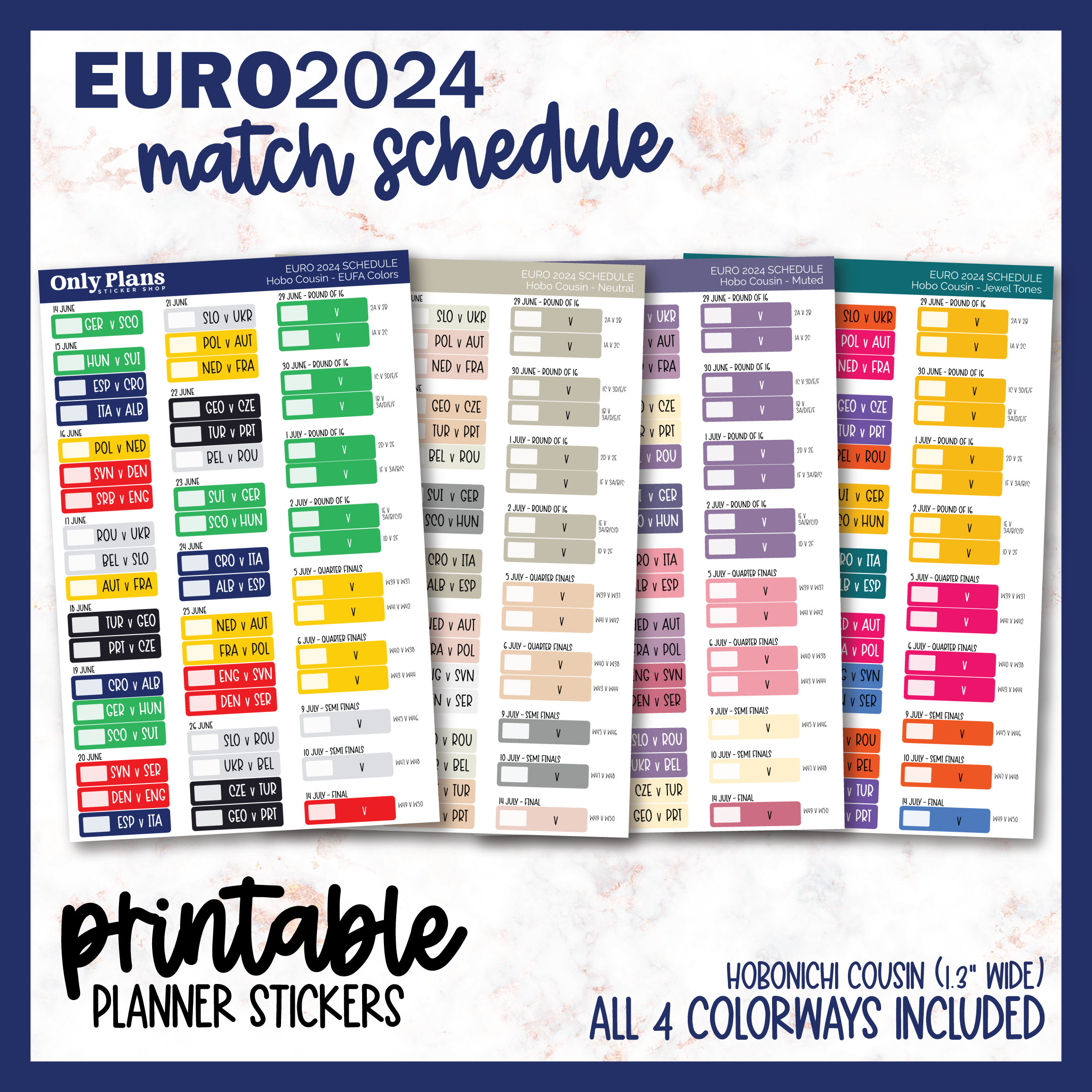 PRINTABLE EURO 2024 Schedule Stickers, Hobo Cousin Planner Stickers ...