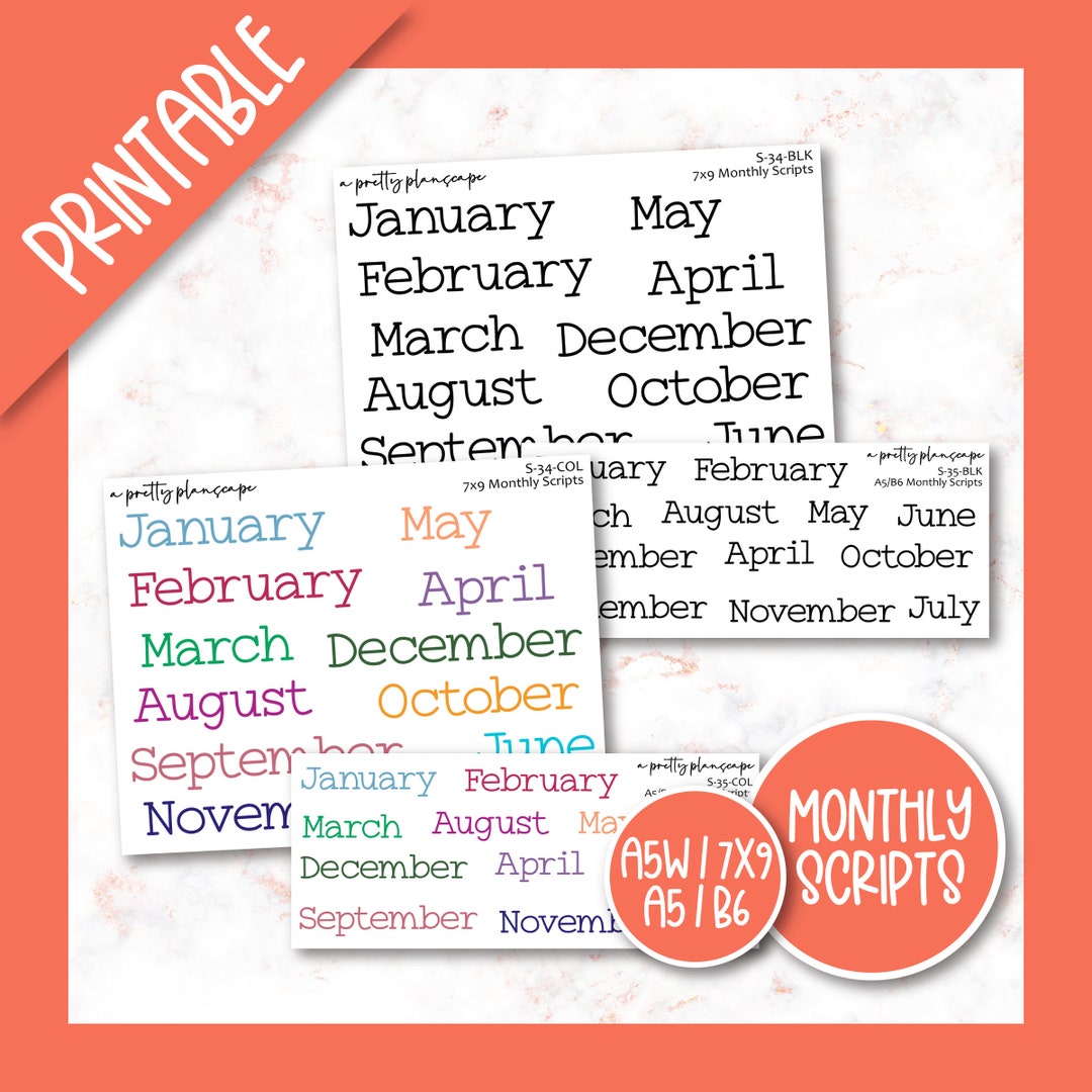 PRINTABLE Monthly Scripts S-34 S-35 Silhouette Cut Files Cricut Planner ...