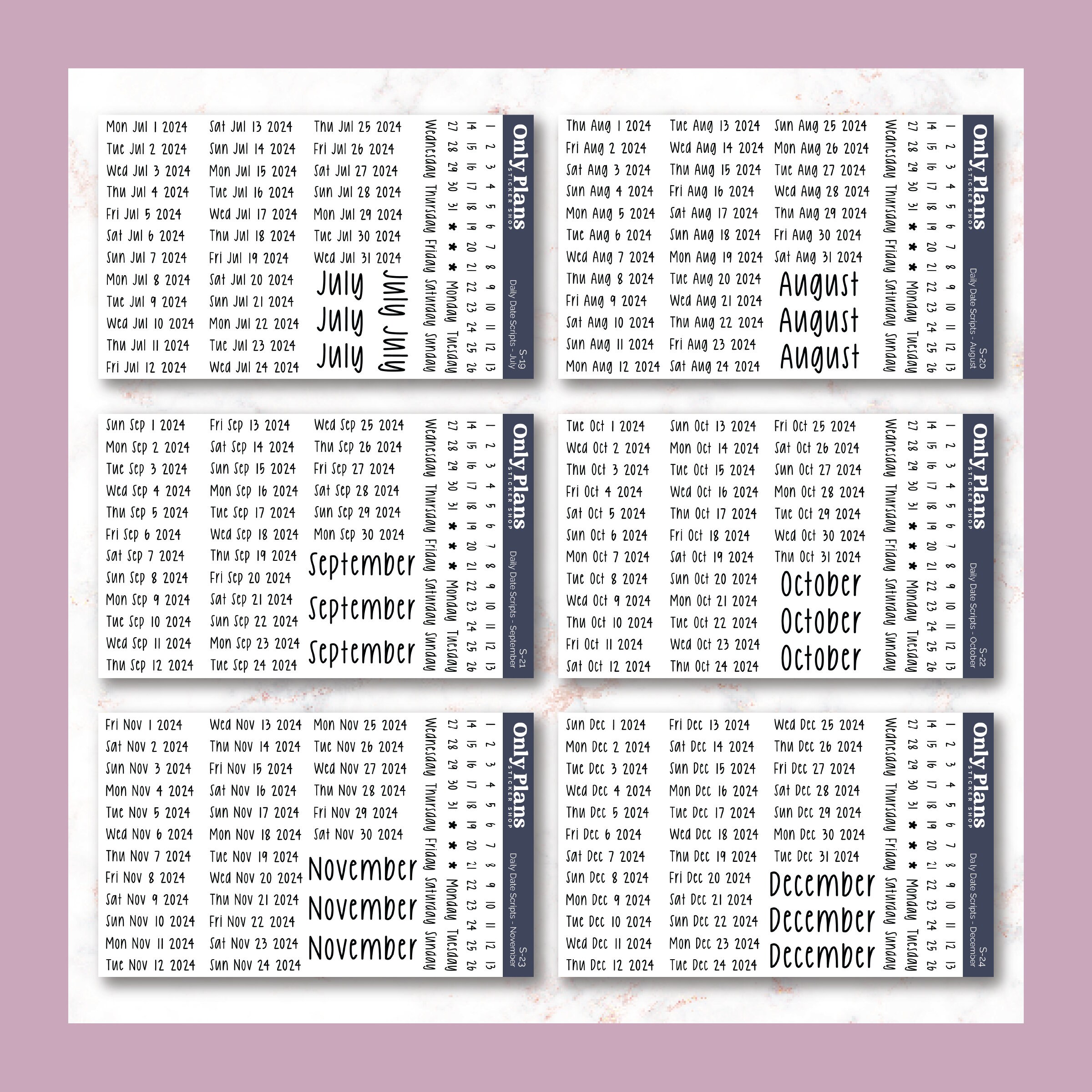 PRINTABLE 2024 Daily Date Script Stickers Jan-dec 2024 - Etsy