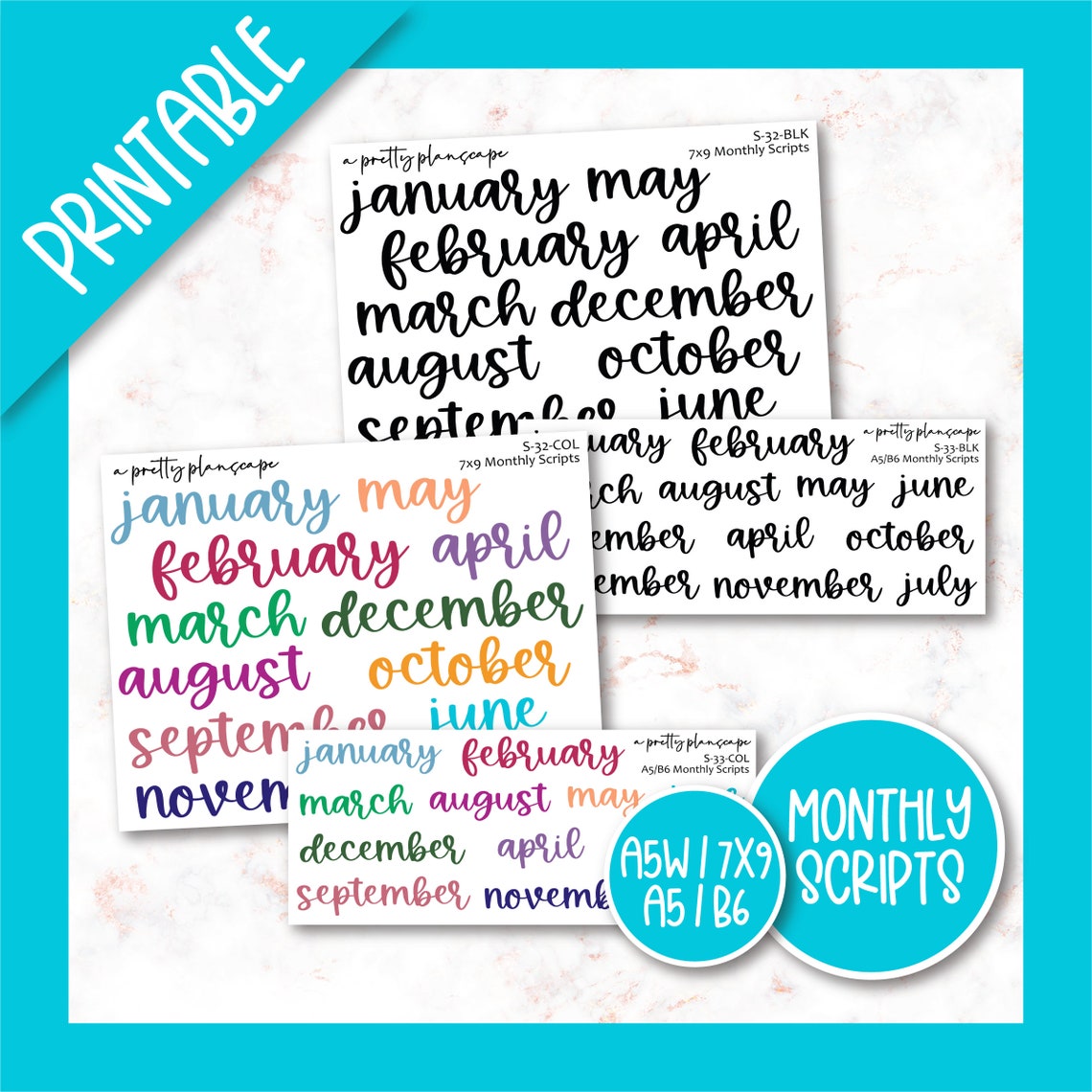 PRINTABLE Monthly Scripts - S-32 - S-33 - Silhouette Cut Files - Cricut ...