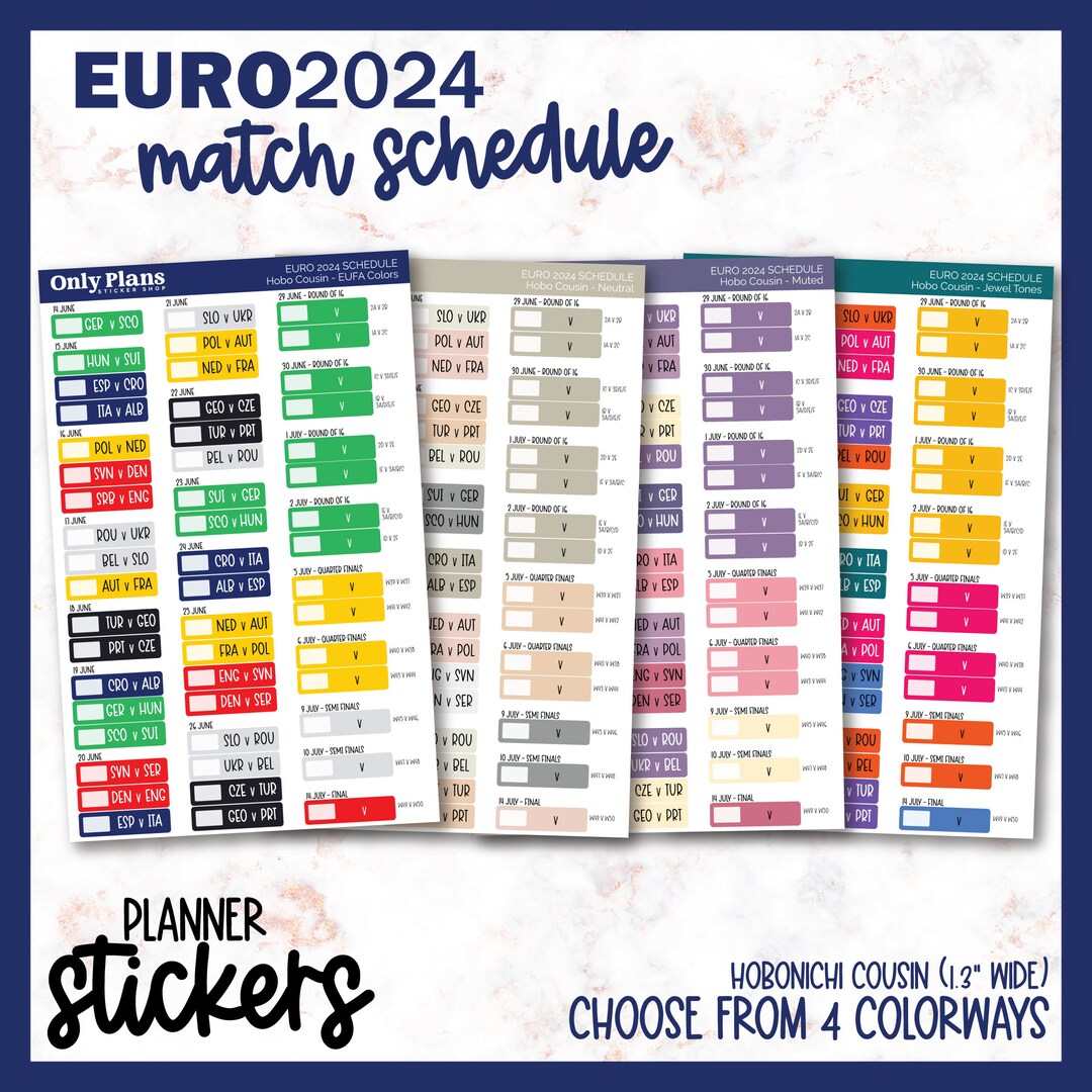 EURO 2024 Schedule Stickers, Hobonichi Cousin Euro Schedule, Planner ...