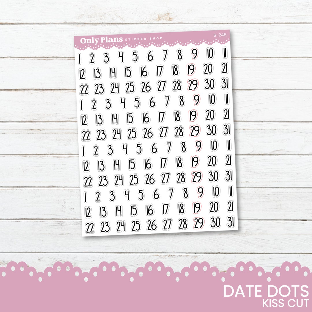 Kiss Cut Date Dots - Date Dot Stickers - Date Stickers - Days of the ...