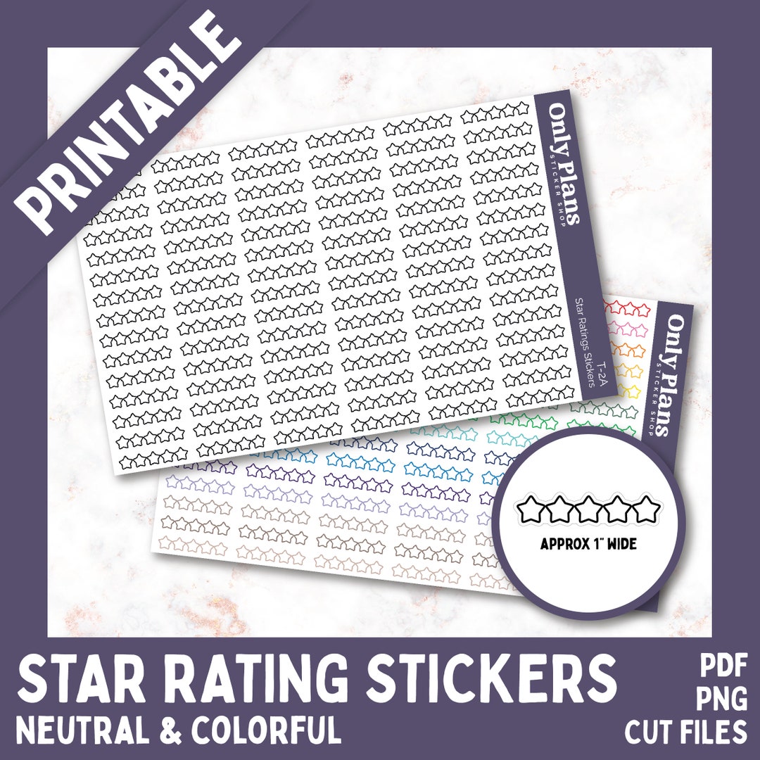 PRINTABLE Star Rating Stickers - Book Rating - Movie Rating -kiss Cut ...