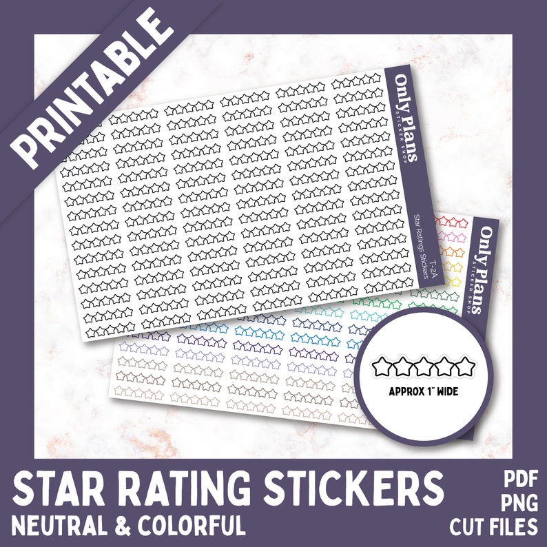 PRINTABLE Star Rating Stickers Book Rating Movie Rating kiss Cut ...