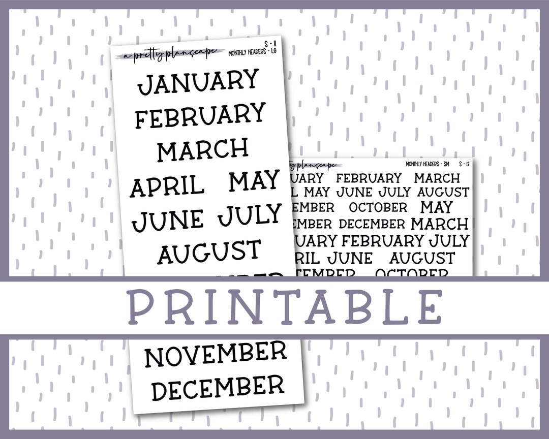PRINTABLE Monthly Script Stickers Monthly Headers Kiss Cut Functional ...