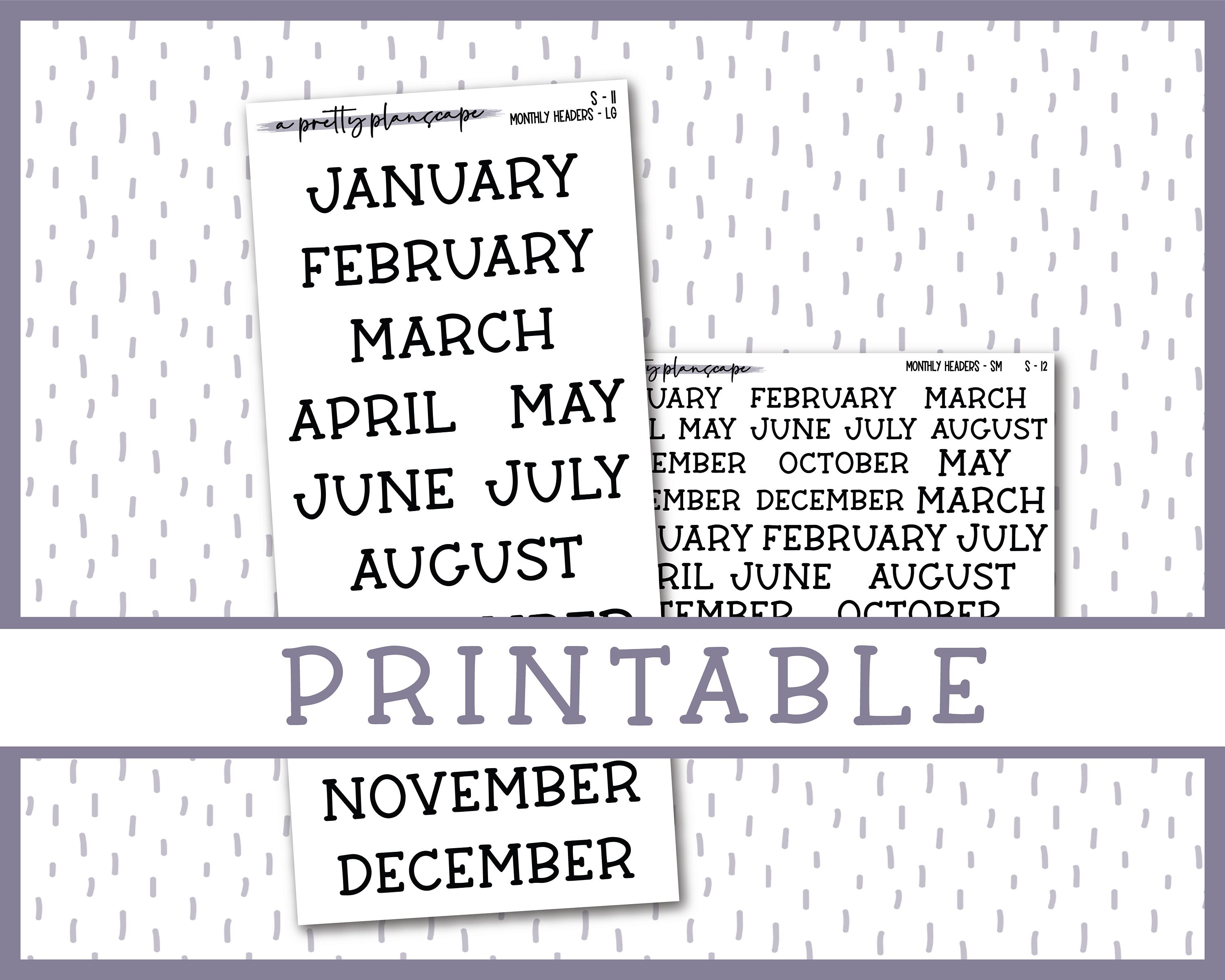PRINTABLE Monthly Script Stickers Monthly Headers Kiss Cut - Etsy