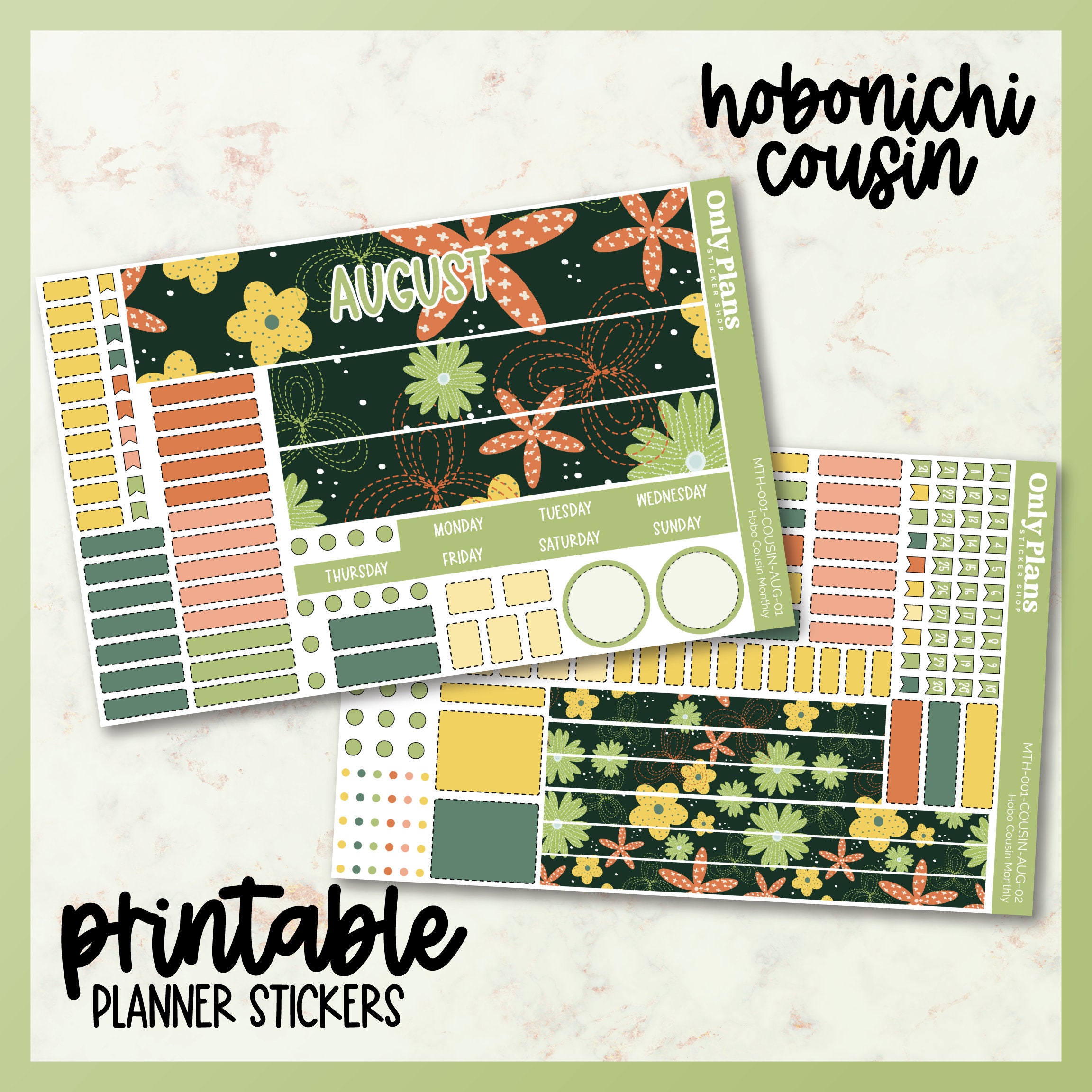 PRINTABLE Hobonichi Cousin Sticker Kit, August Monthly Hobonichi Cousin ...