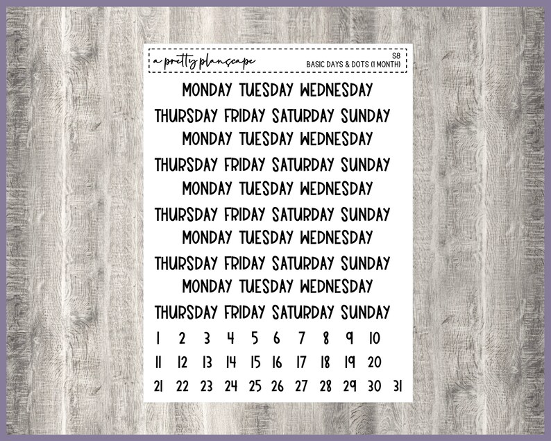 PRINTABLE Basic Days & Dots Date Covers Date Dots One | Etsy