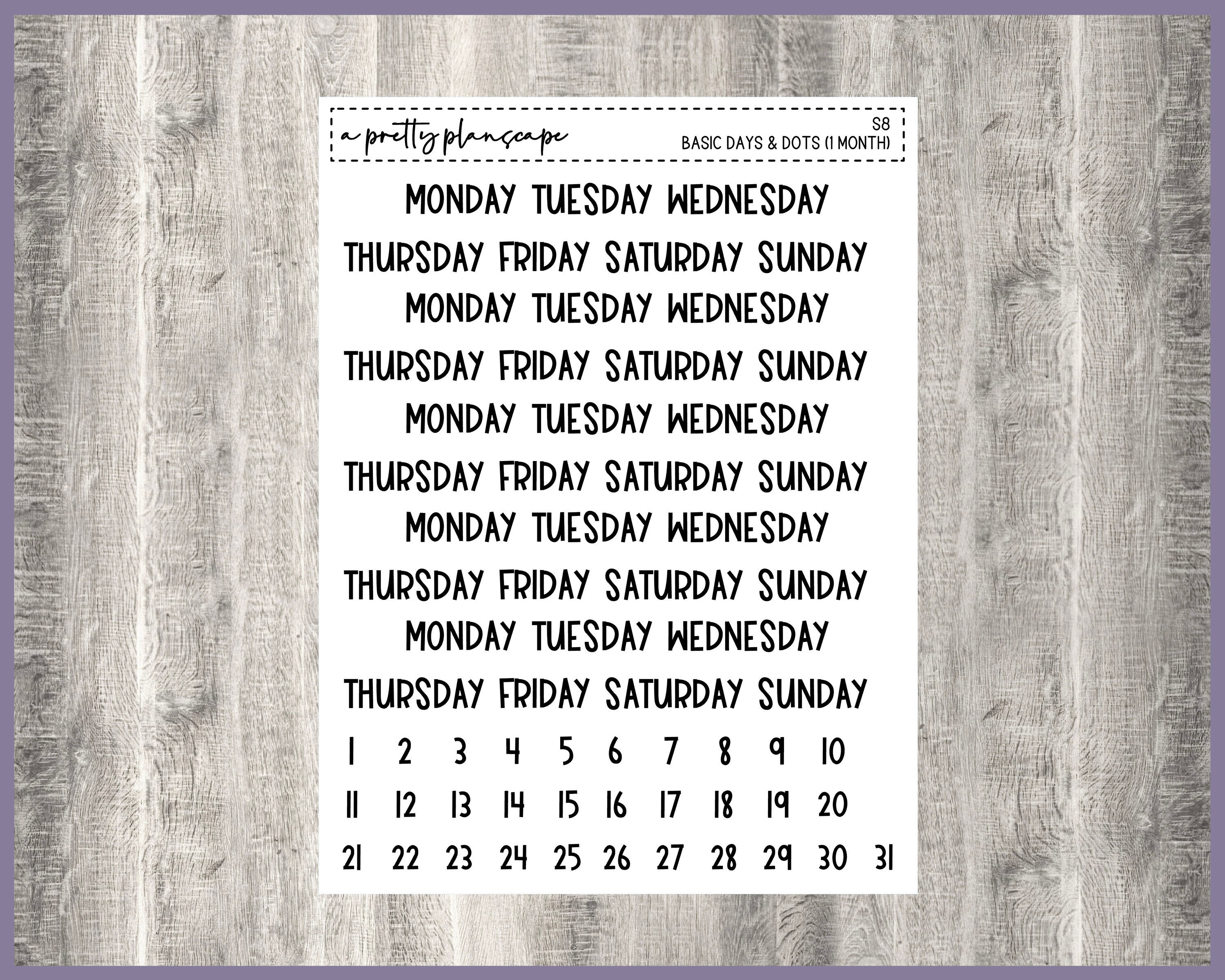 PRINTABLE Basic Days & Dots Date Covers Date Dots One - Etsy