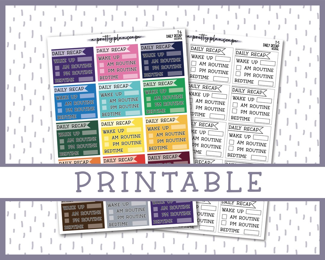 PRINTABLE Daily Recap Tracker Stickers Routine AM PM Sleep Kiss Cut ...