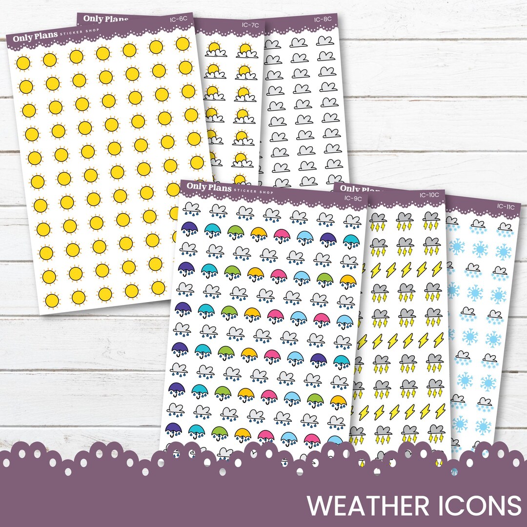 Colorful Weather Icon Stickers - Kiss Cut - Weather Planner Stickers ...