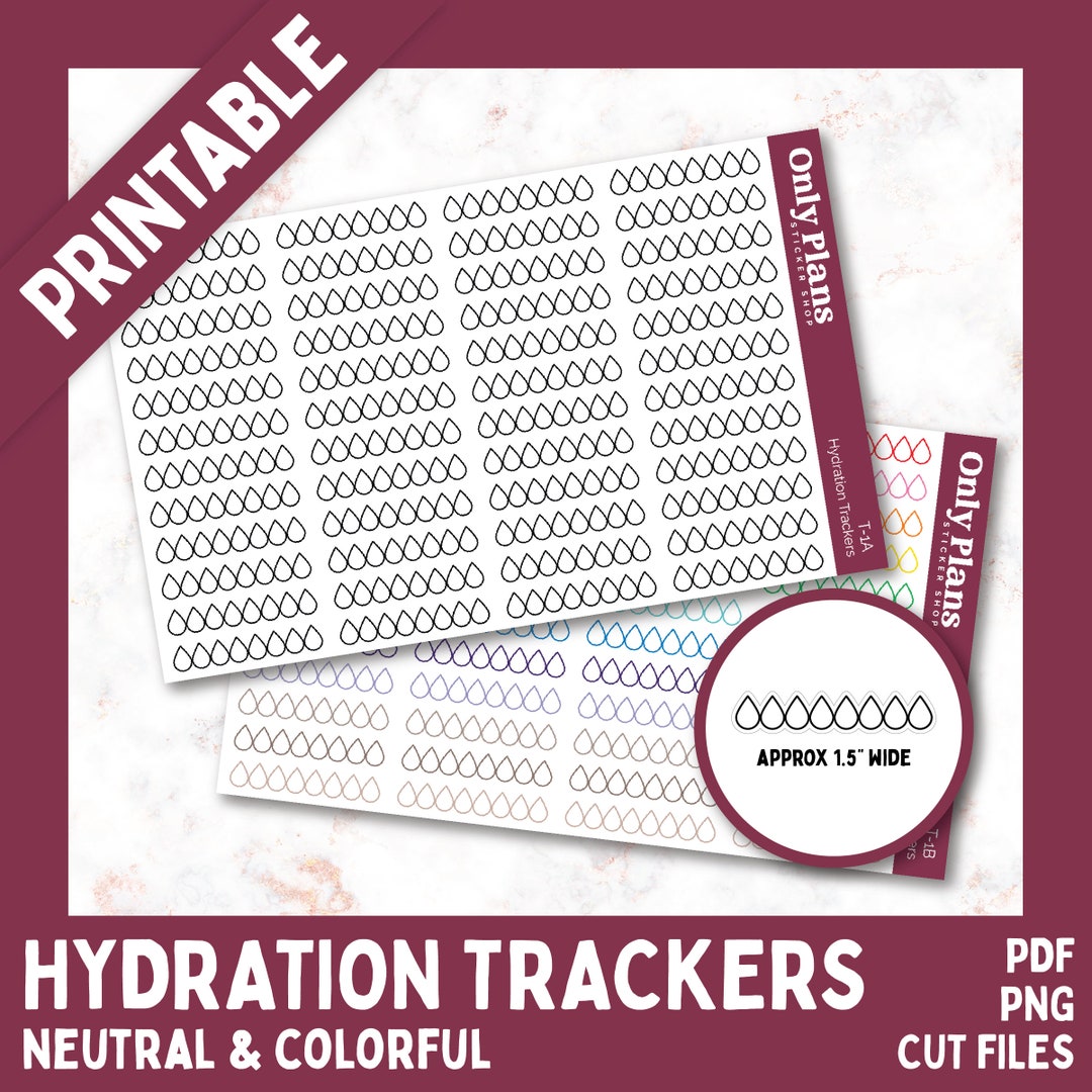PRINTABLE Hydration Tracker Stickers - Water Trackers - Kiss Cut ...