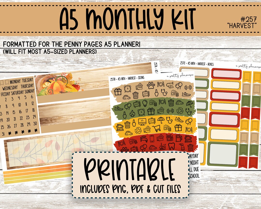 PRINTABLE harvest A5 Monthly Sticker Kit A5 Planner Fall Autumn ...