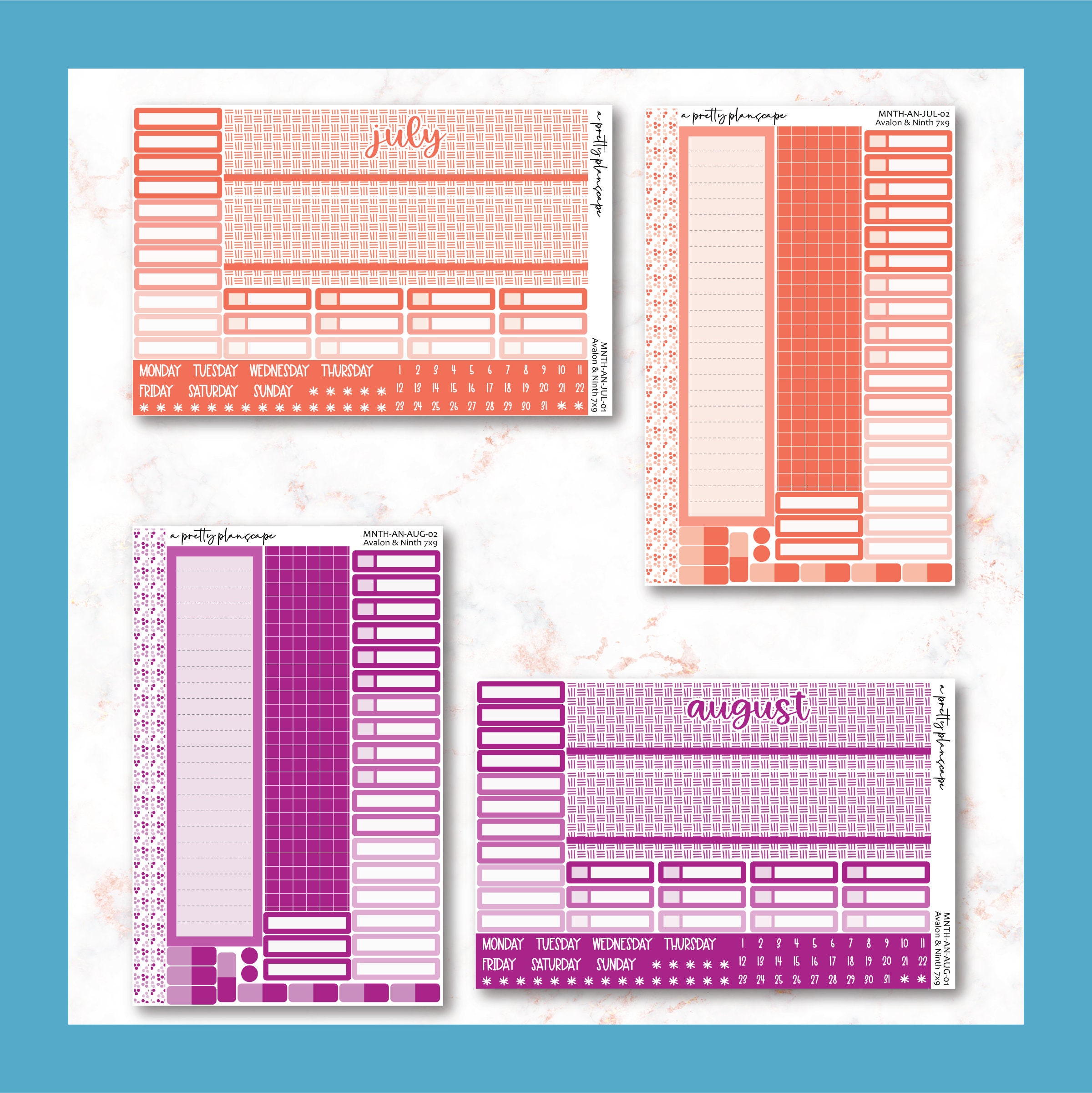 PRINTABLE Basic Colorful Monthly Kits Avalon and Ninth 7x9 - Etsy