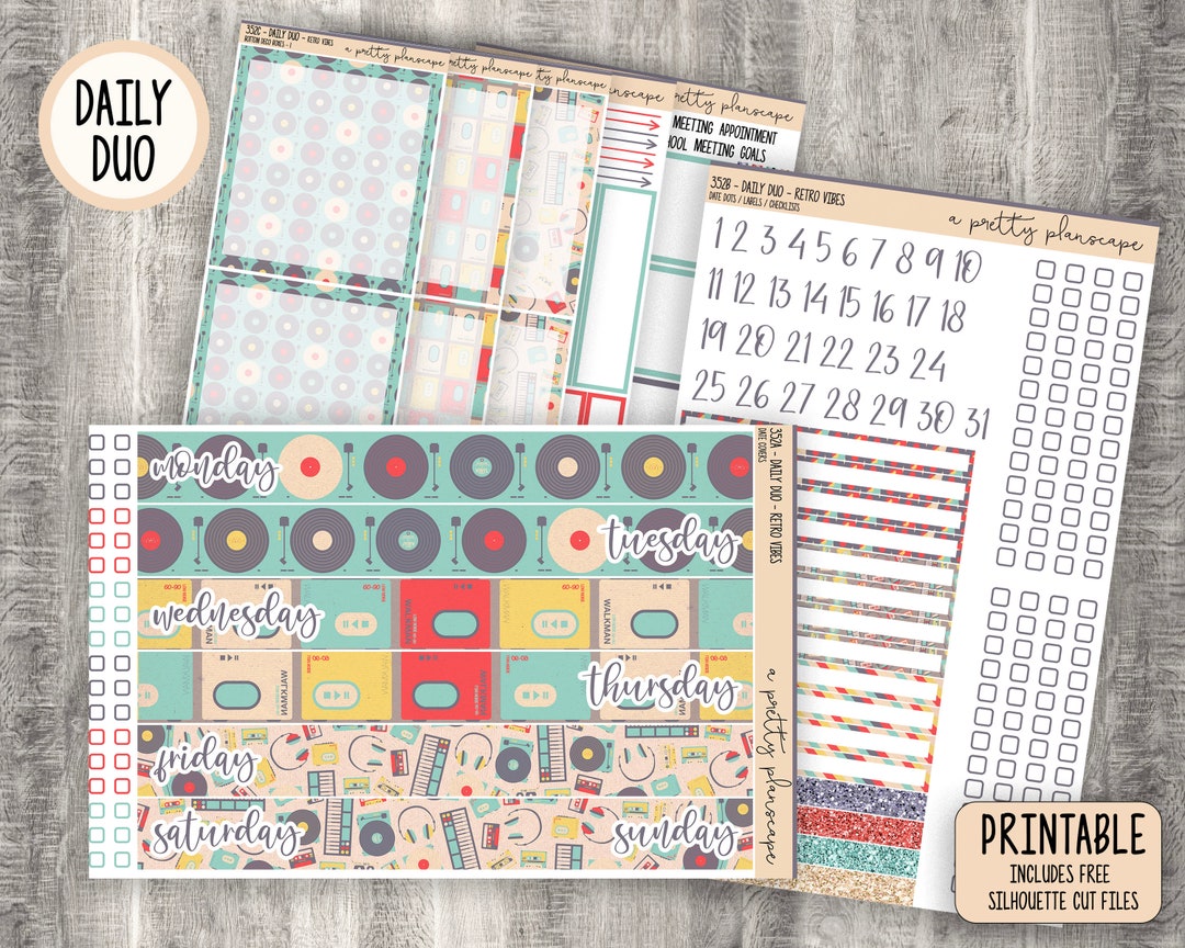 PRINTABLE Daily Duo Weekly Sticker Kit retro Vibes 70s 1970s EC Passion ...
