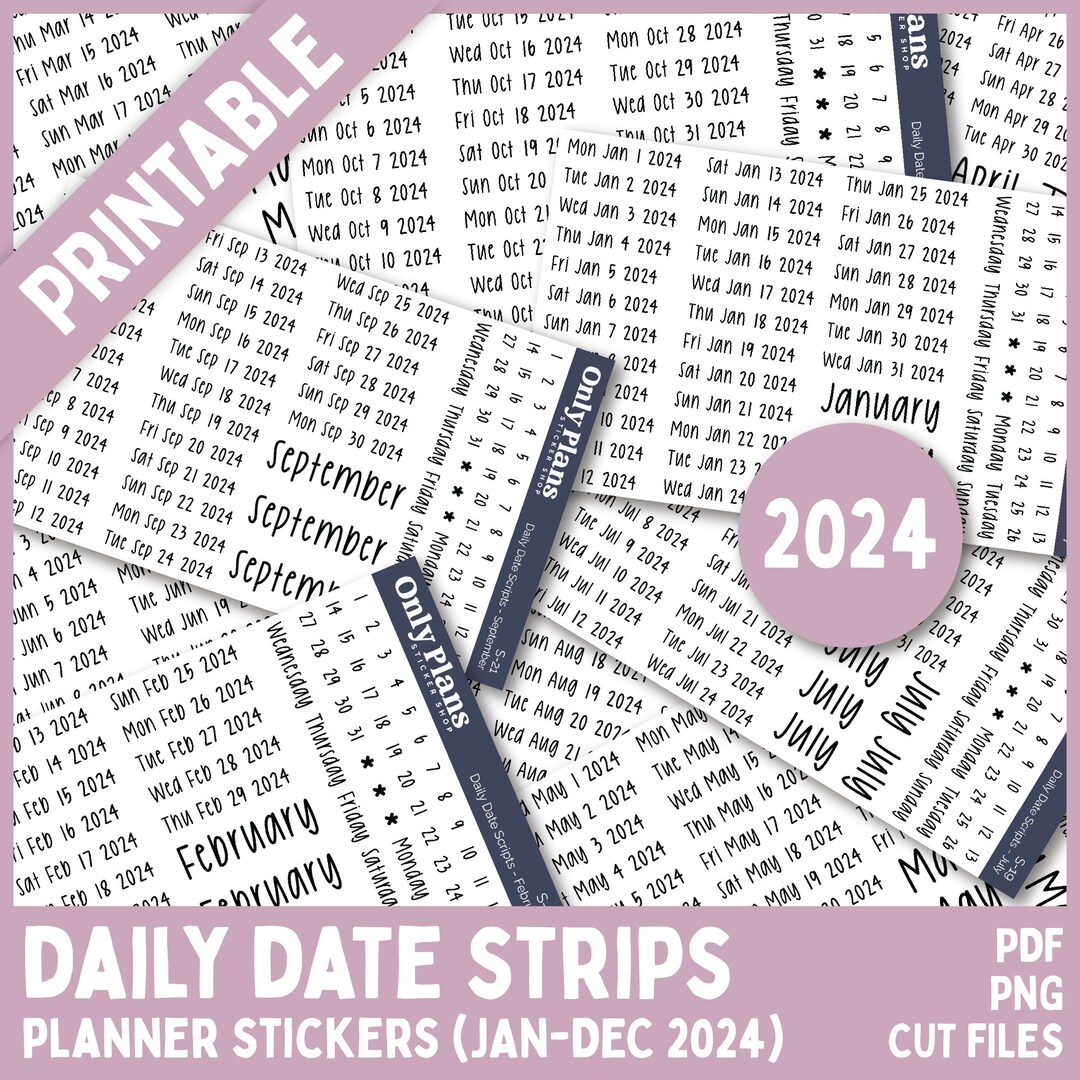 PRINTABLE 2024 Daily Date Script Stickers Jan-dec 2024 - Etsy