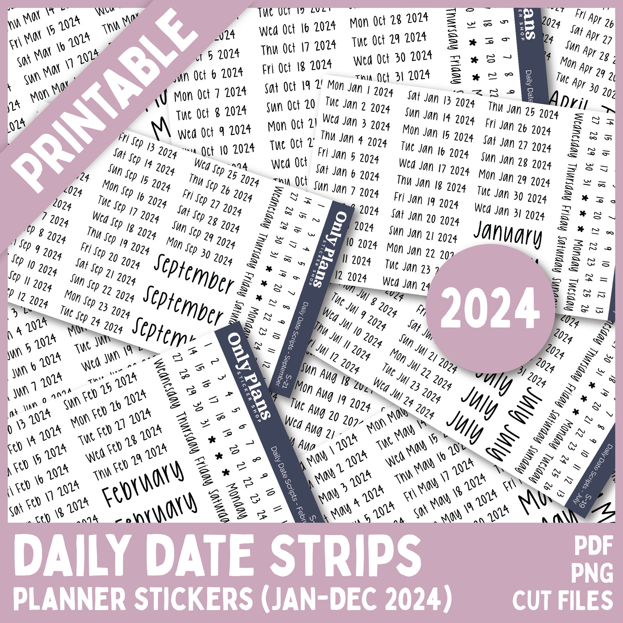 PRINTABLE 2024 Daily Date Script Stickers Jan-dec 2024 - Etsy