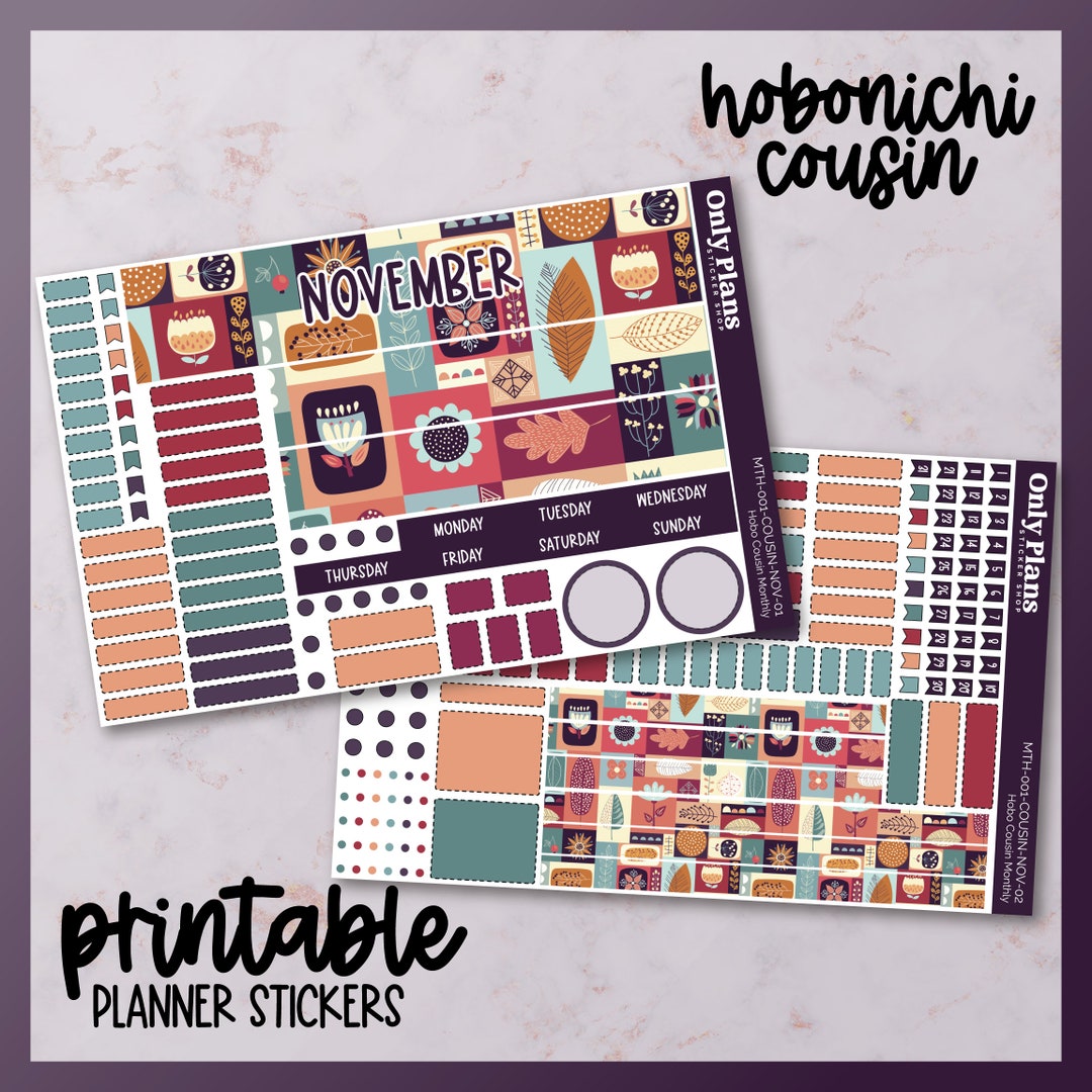 PRINTABLE Hobonichi Cousin Sticker Kit, November Monthly Hobonichi ...