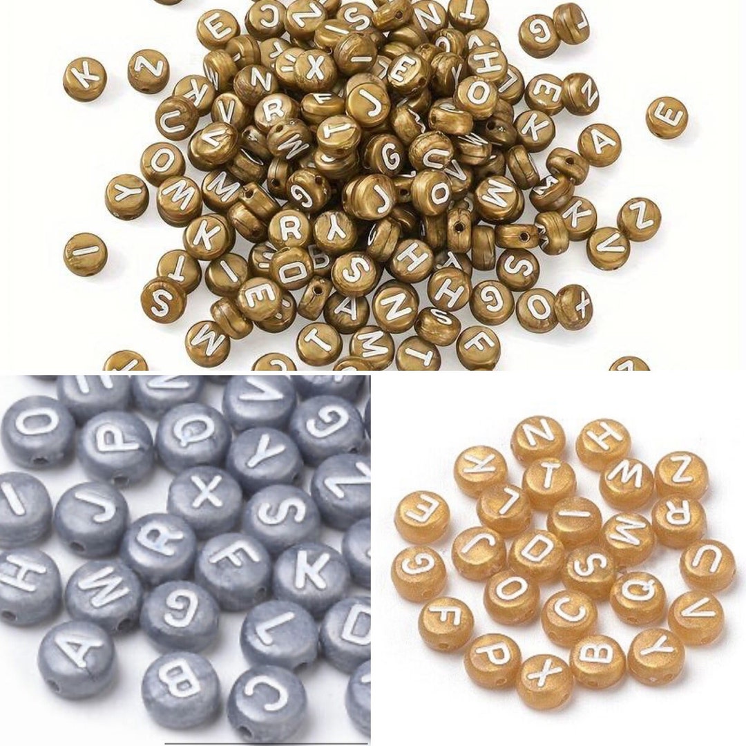 Letter Pearl Silver Gold Mix Flat Round A-Z Alphabet Letters Grey Name ...
