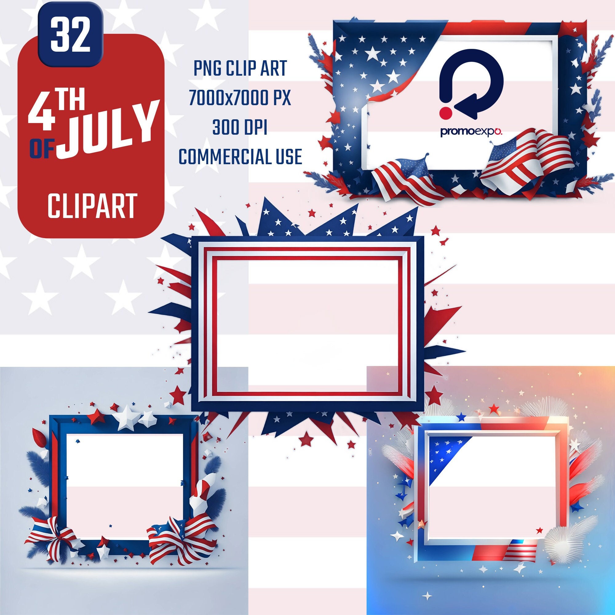 Fourth of July Clipart PNG, Independence Day, American Flag Border ...