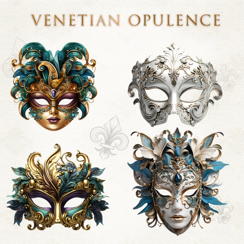 Venetian Mask Clipart: Ornate Masquerade PNG Images (digital Download ...