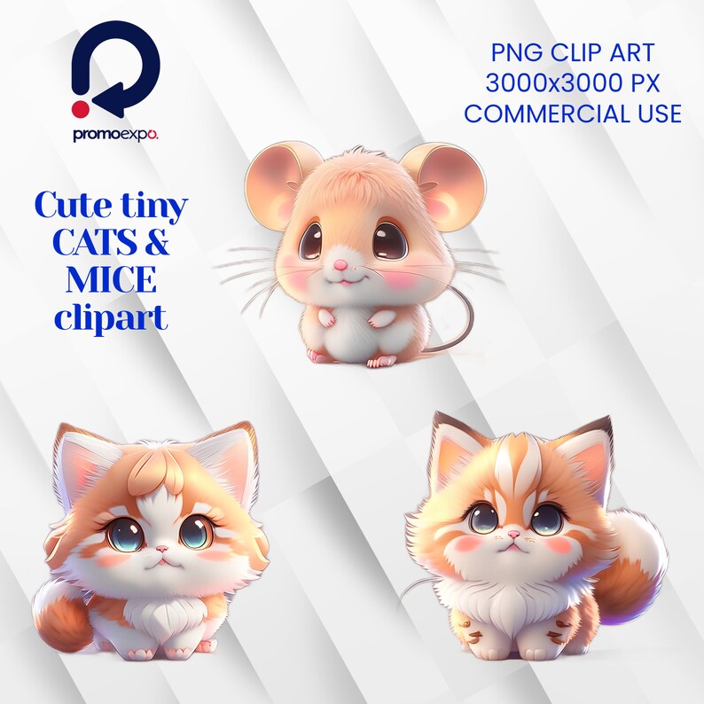 Cute Tiny Anime Cats and Mice Clipart, Adorable, Kitten Clipart, Mouse ...